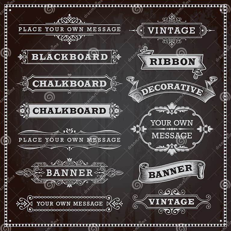 Banners, Frames and Ribbons, Chalkboard Style Stock Vector ...