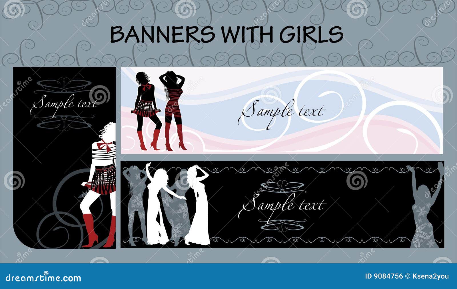 Banners with girls stock vector. Illustration of pattern - 9084756