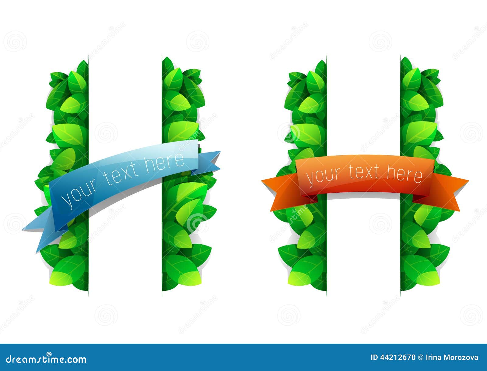Banners of Green Leaves with Ribbons Stock Vector - Illustration of ...