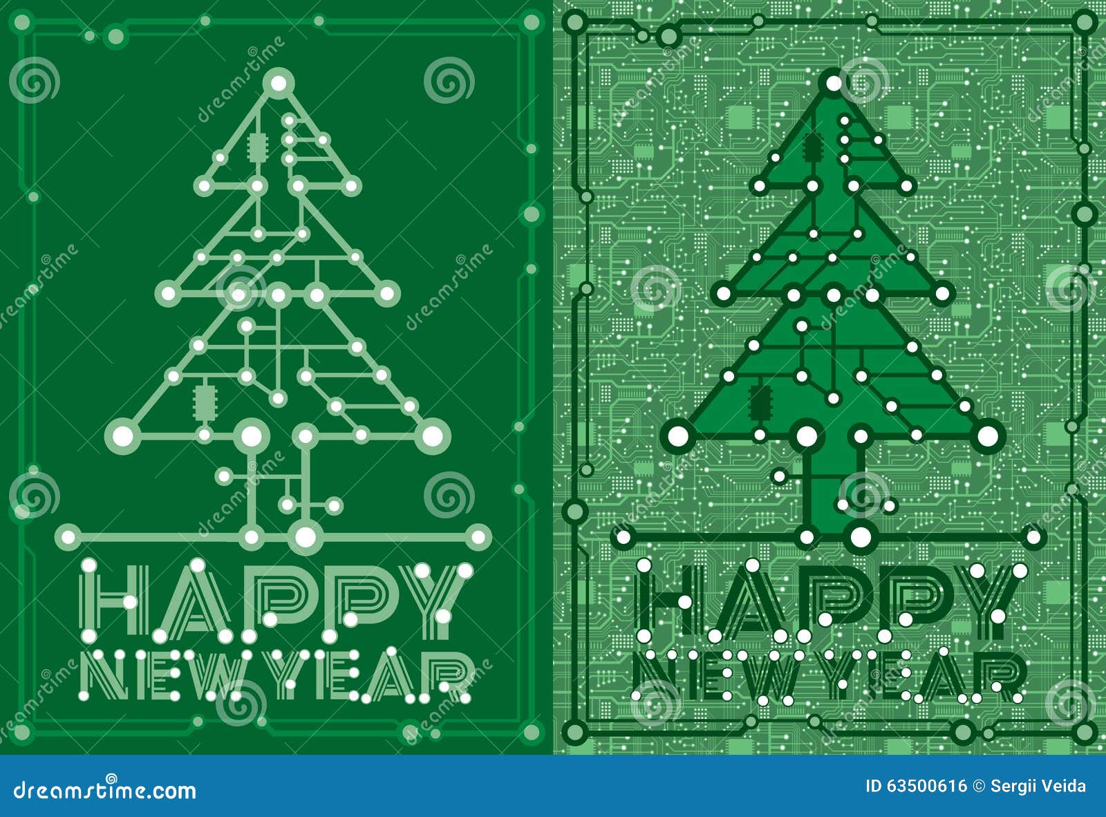 Banners of Green Spruce with Computer and Motherboard Elements Stock ...