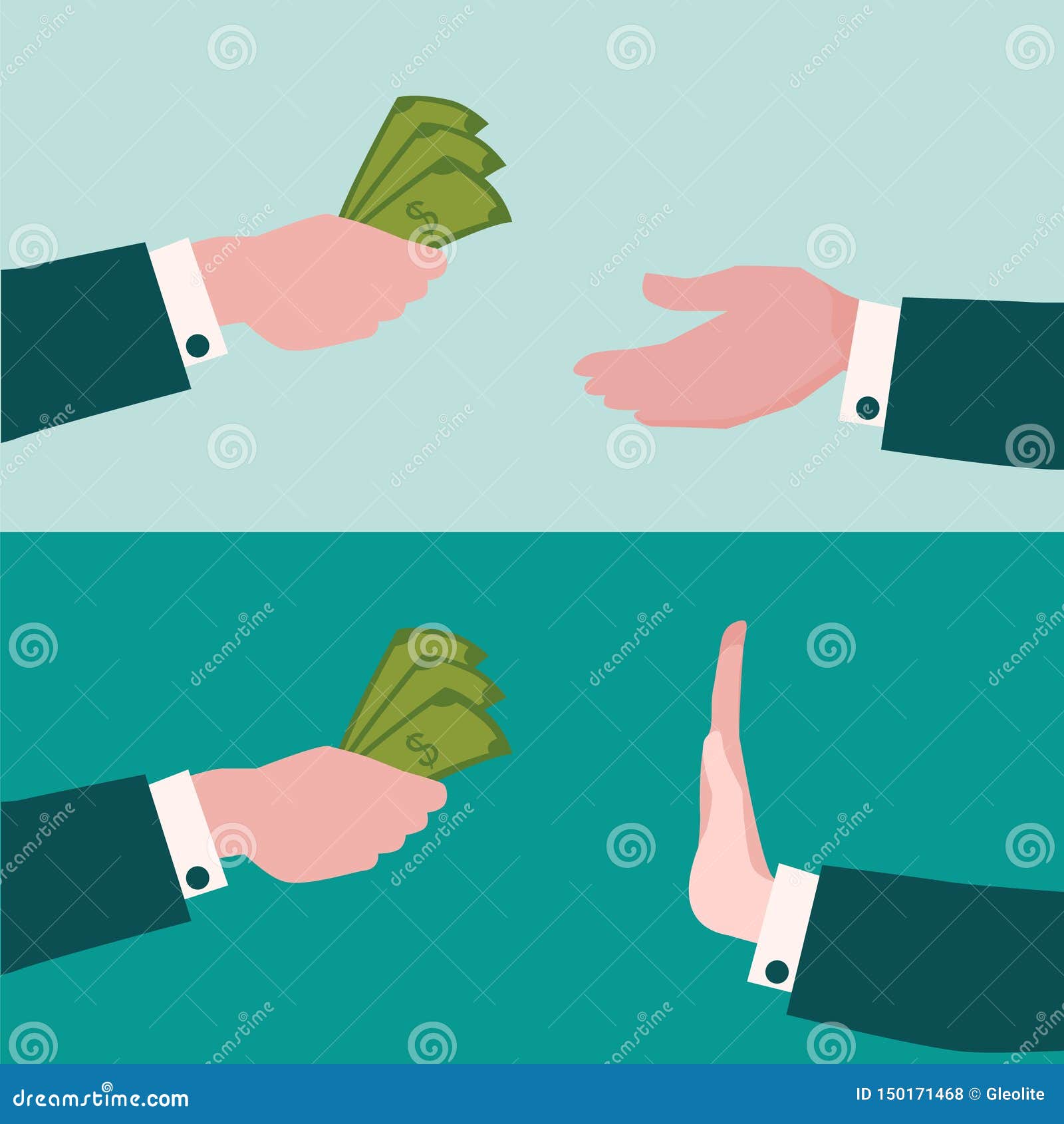 Banners with Hand Giving Money. Accepting and Refusing, Corruption ...