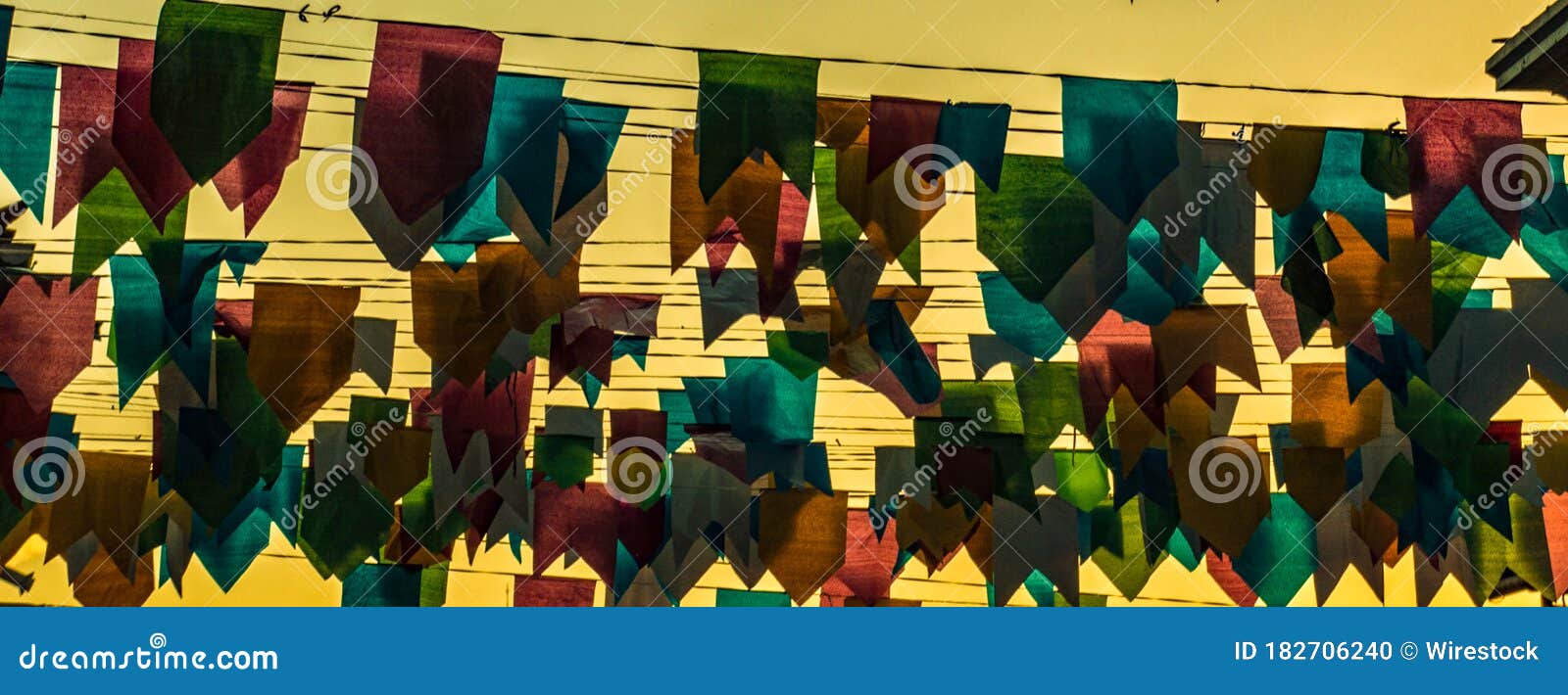 Banners Hanging from the Ropes in the Street Stock Photo - Image of ...