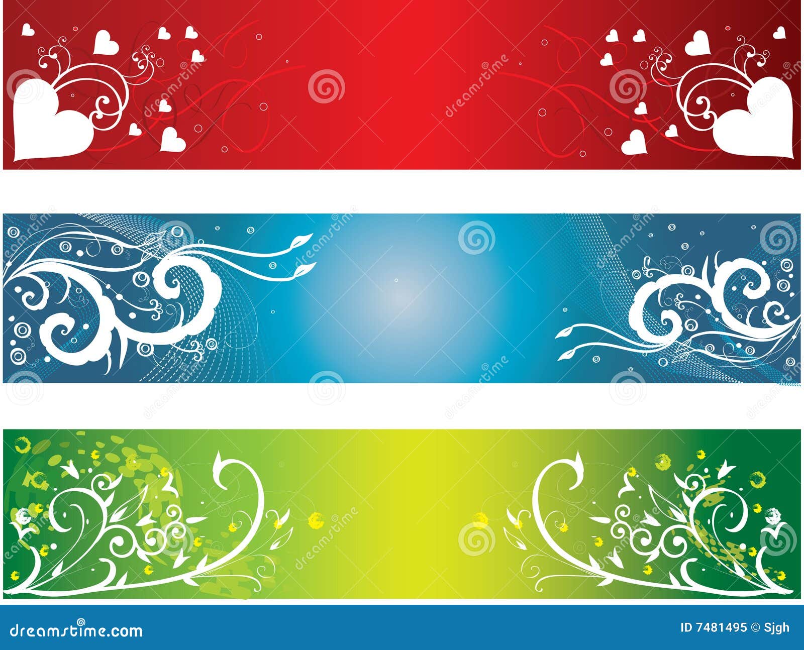 Banners with Hearts and Floral Swirls Stock Vector - Illustration of ...