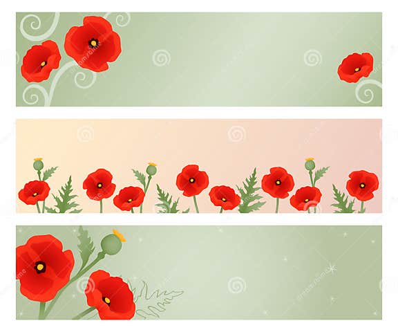 A Set of Three Poppy Flower Themed Banners Stock Vector - Illustration ...