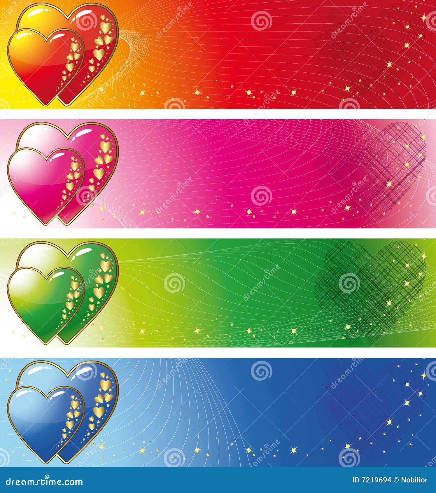 Banners with loving hearts stock vector. Illustration of blue - 7219694