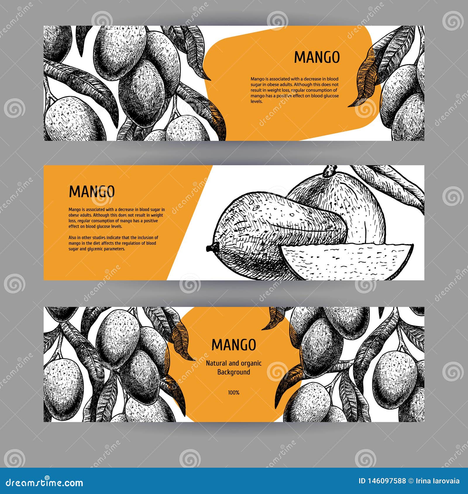 Banners with Mango. Black-white Design with Fruit. Vector Illustration ...