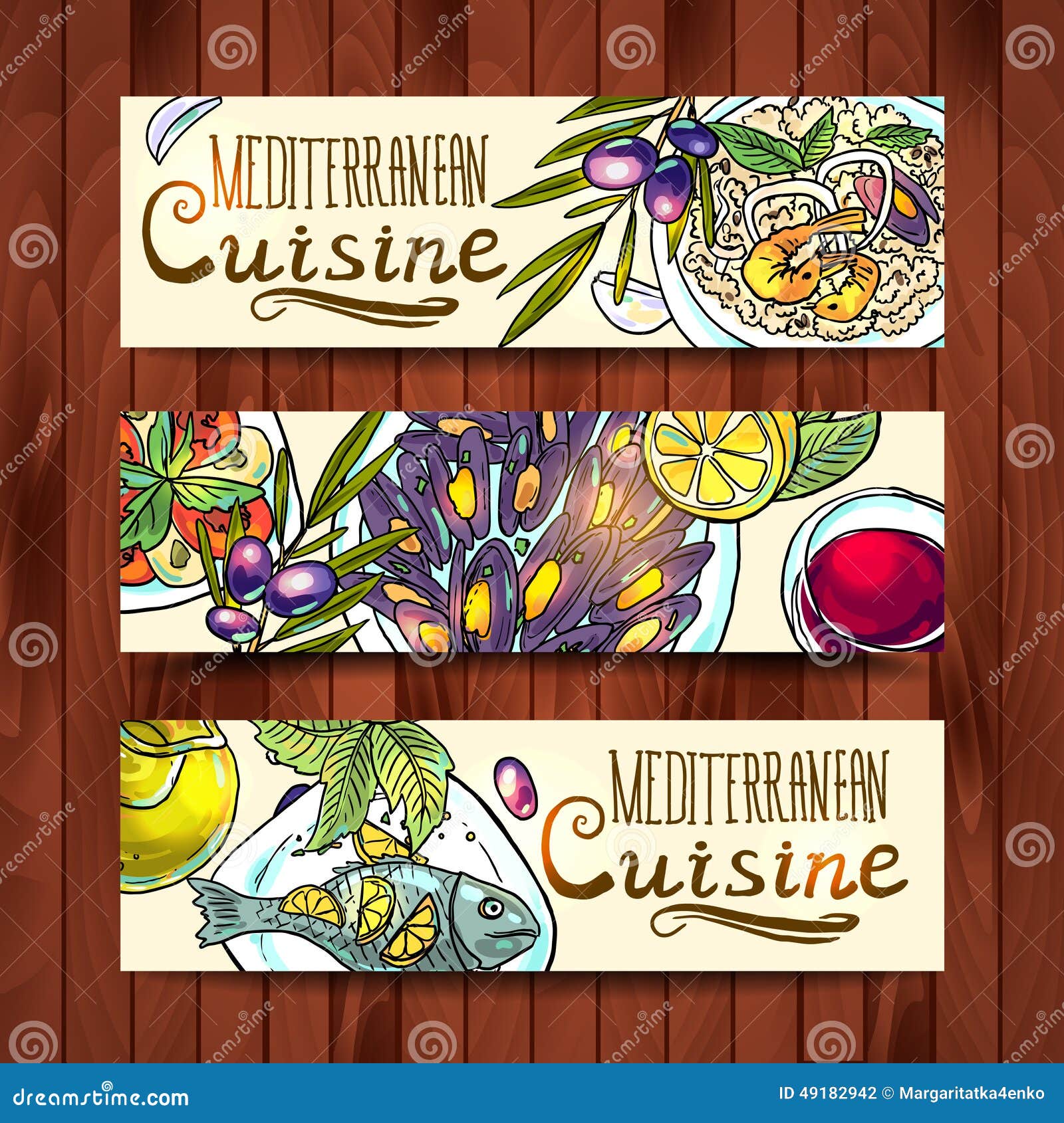 Banners with Mediterranean Food Stock Vector - Illustration of label ...