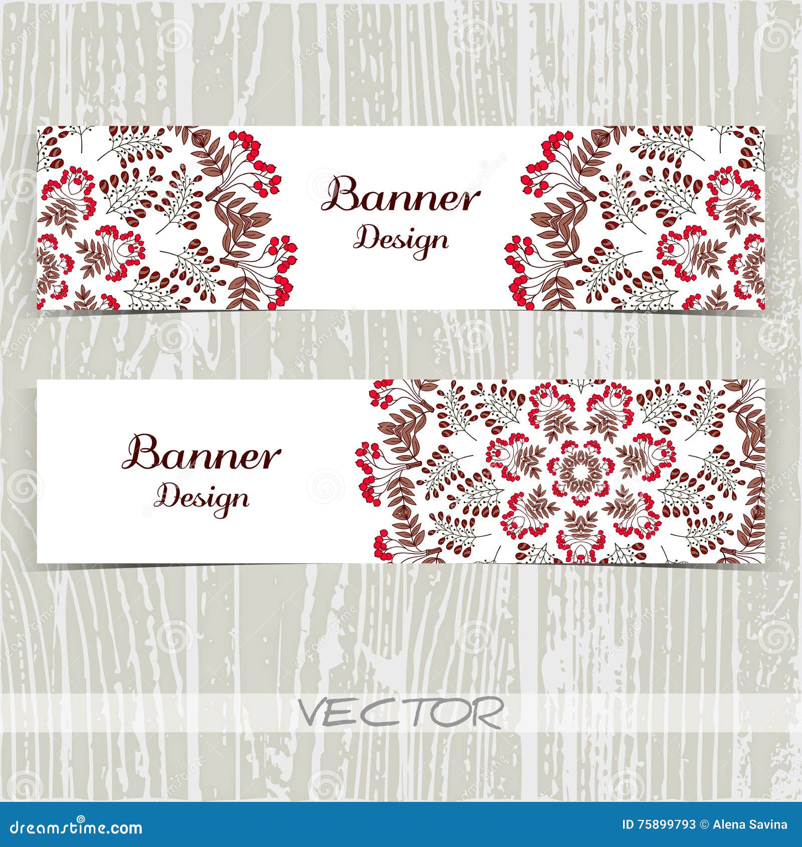 Banners Ornament Red Berries Stock Vector - Illustration of oriental ...