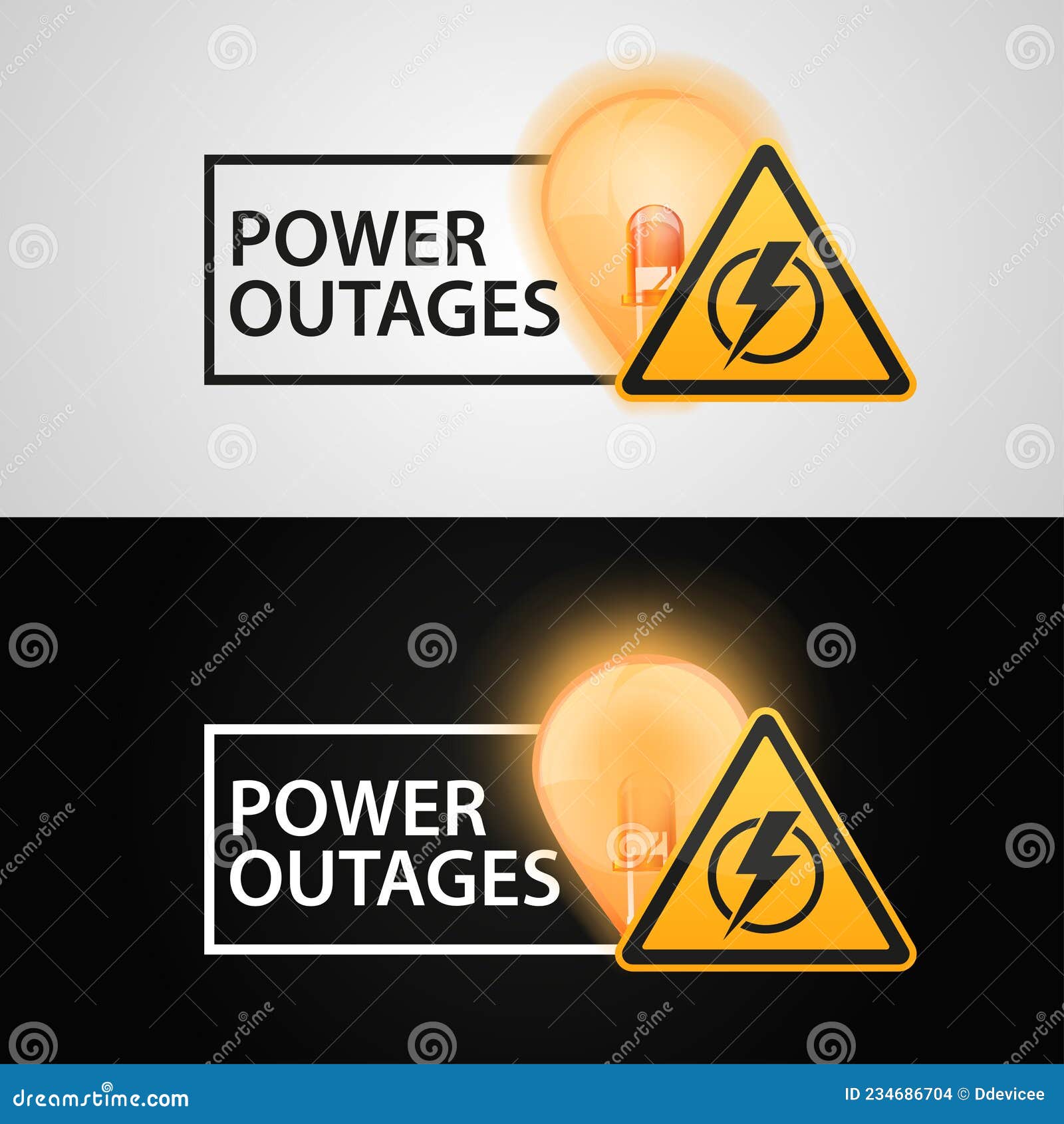Power Outages Banners On A Black Background And White Background With ...