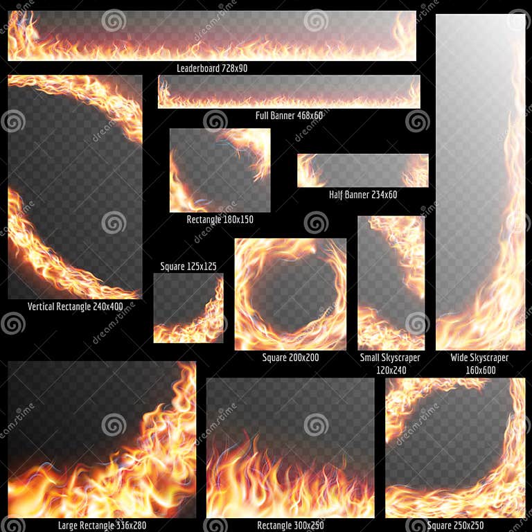 Banners with Realistic Fire Flames. EPS 10 Stock Vector - Illustration ...