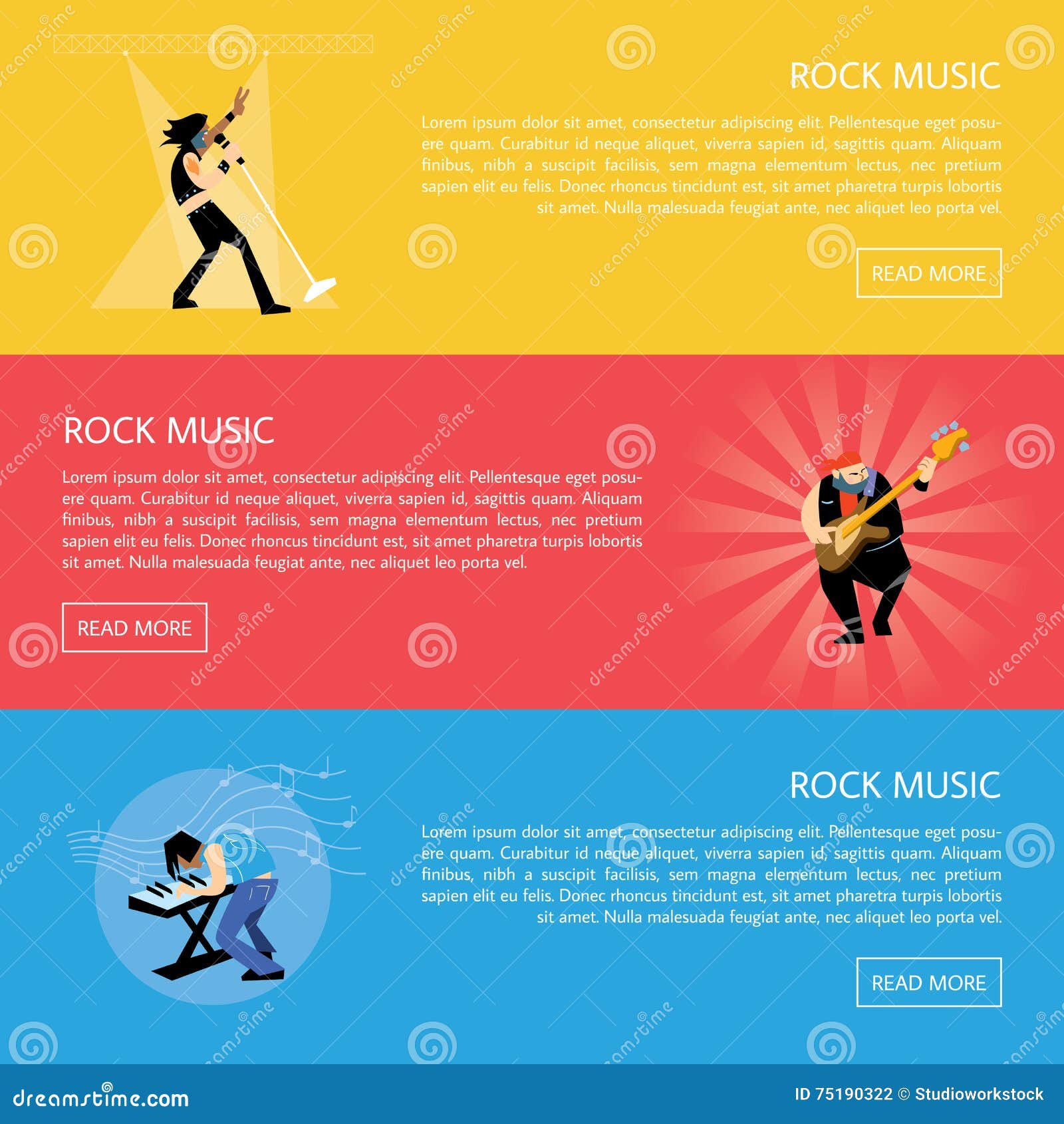 Banners with Rock Musicians Playing Instruments Stock Vector ...