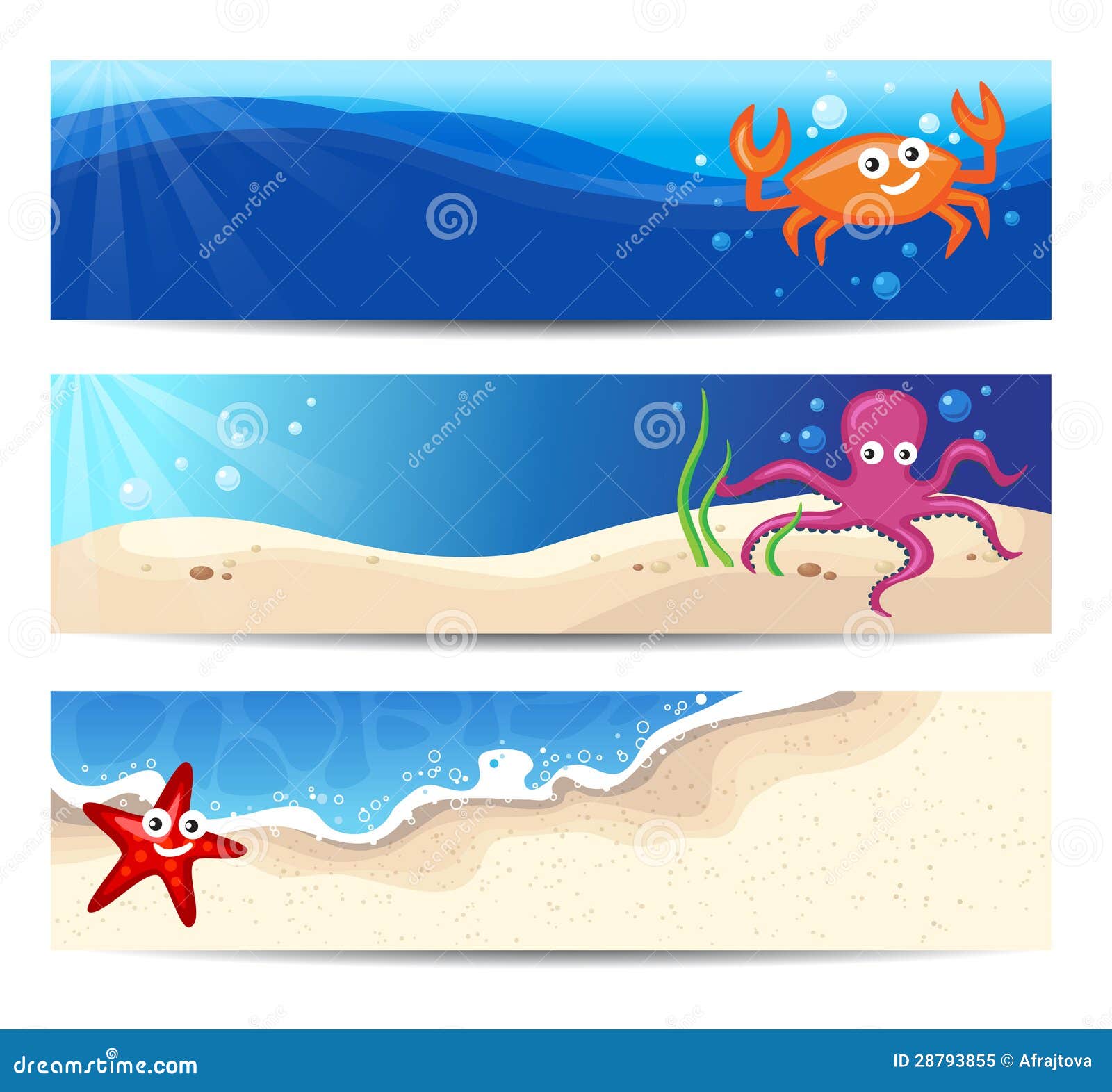 Banners with Sea Creatures stock vector. Illustration of banner - 28793855