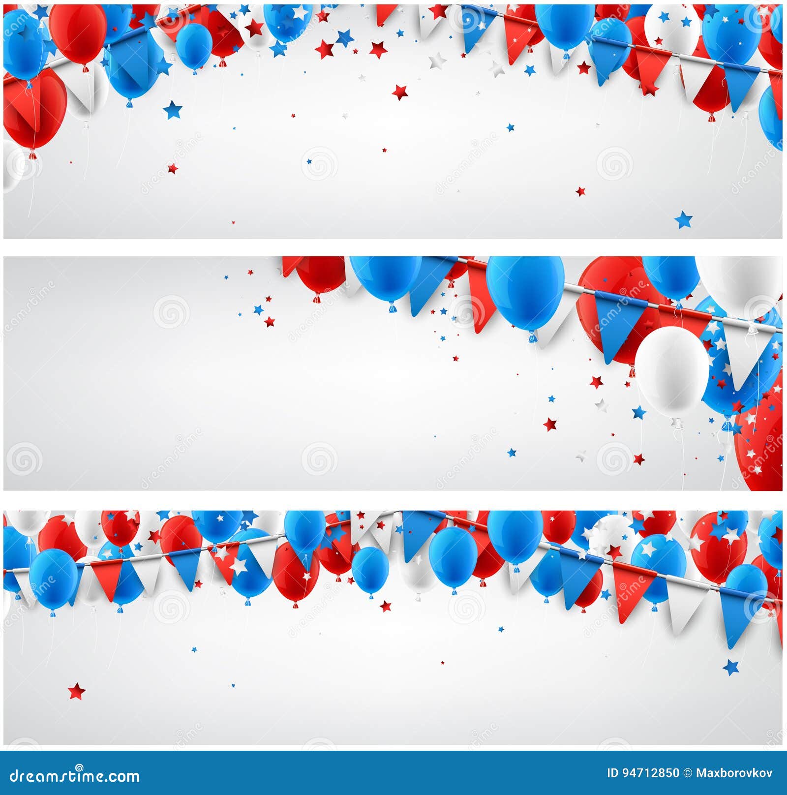 Banners Set with Balloons and Flags. Stock Vector - Illustration of ...