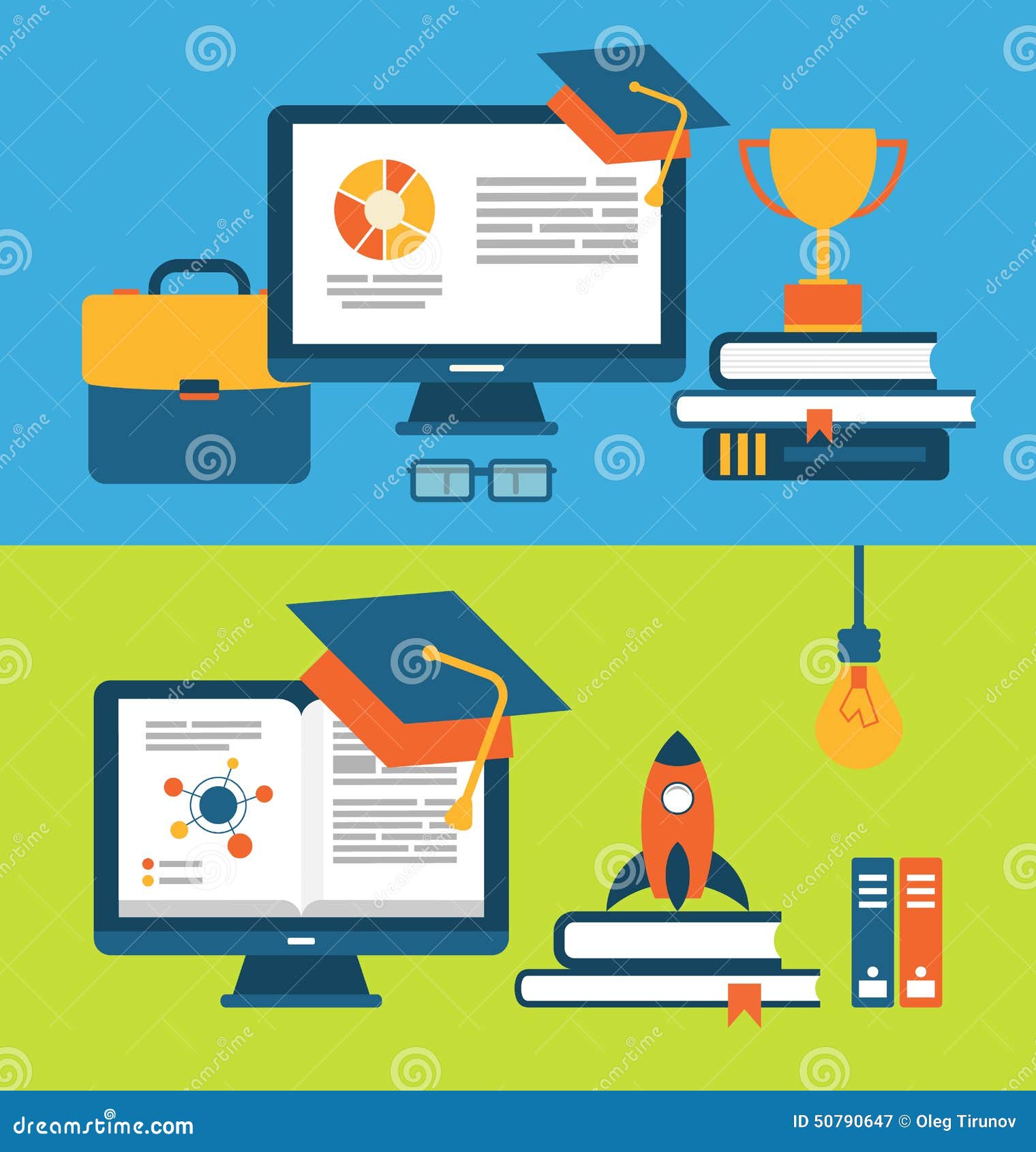 Banners with Set of Flat Concept Icons for Education for All Stock ...