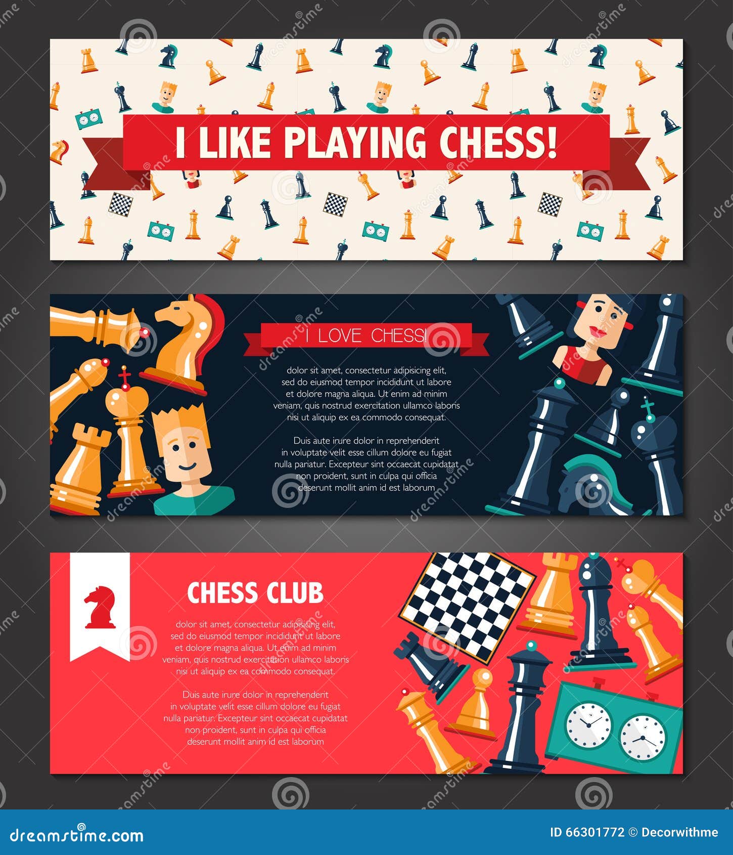 Banners Set with Flat Design Chess and Players Icons Stock Vector ...