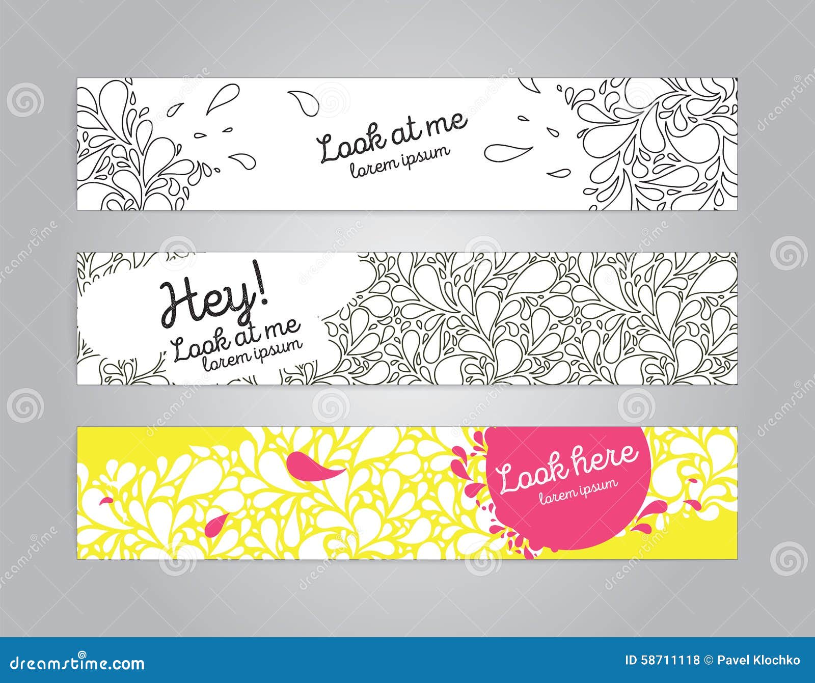 Banners Set with Hand Drawn Bubbles or Drops on Background. Stock ...