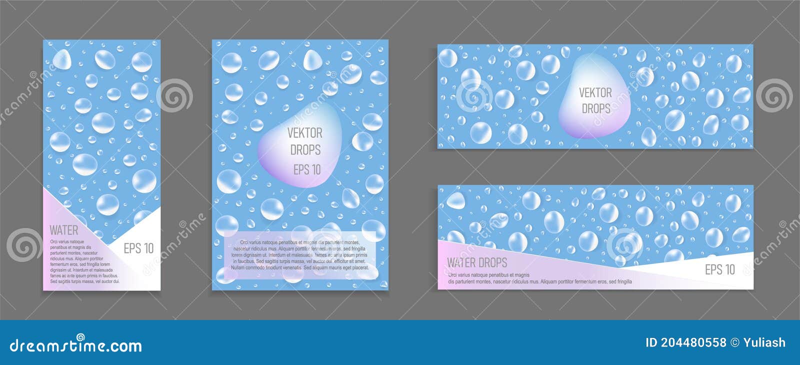 Banners Set With Water Drops And Text. Vector 3D Realistic. Transparent ...