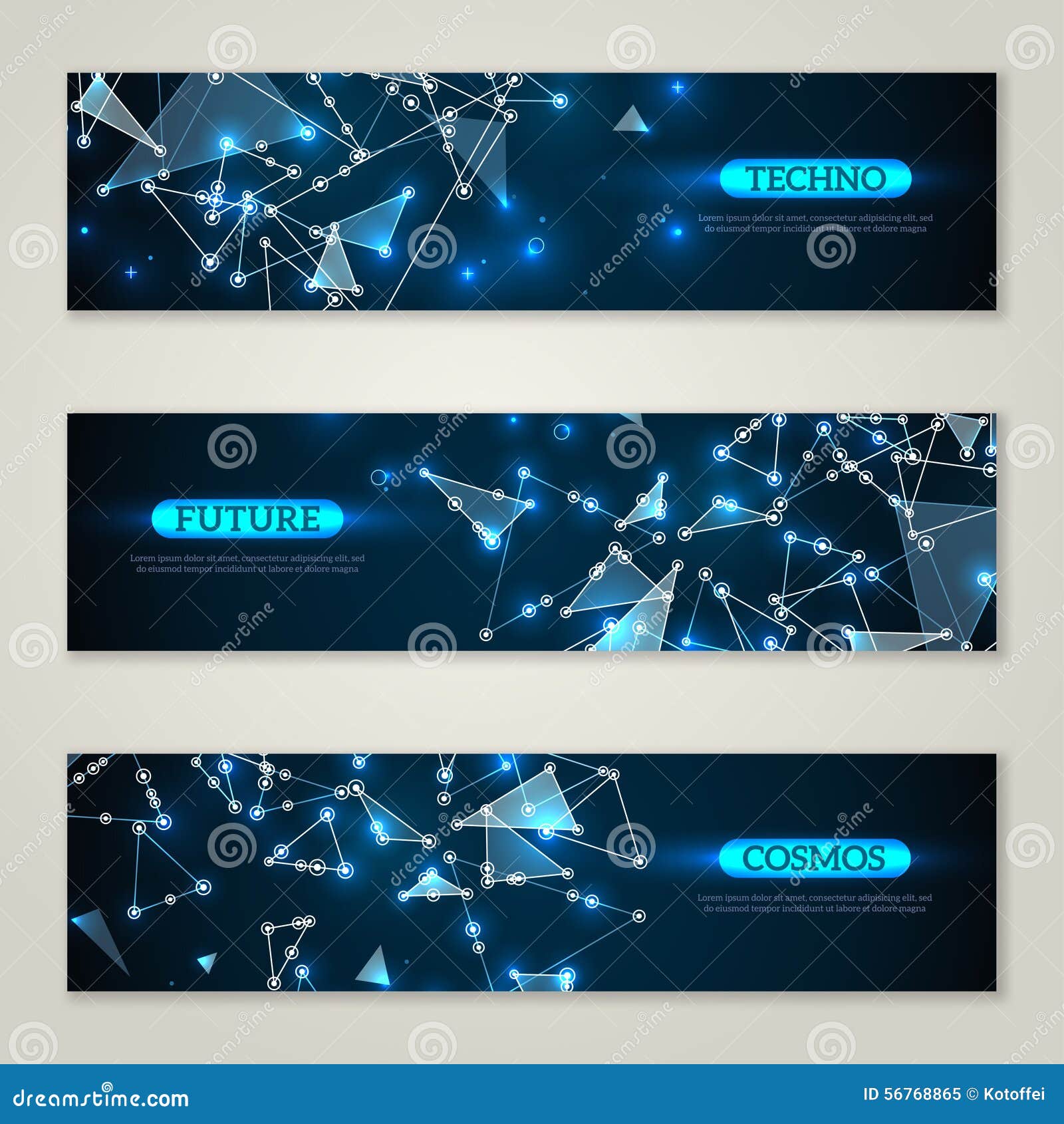 Banners Set with Wireframe Mesh Polygonal Element Stock Vector ...