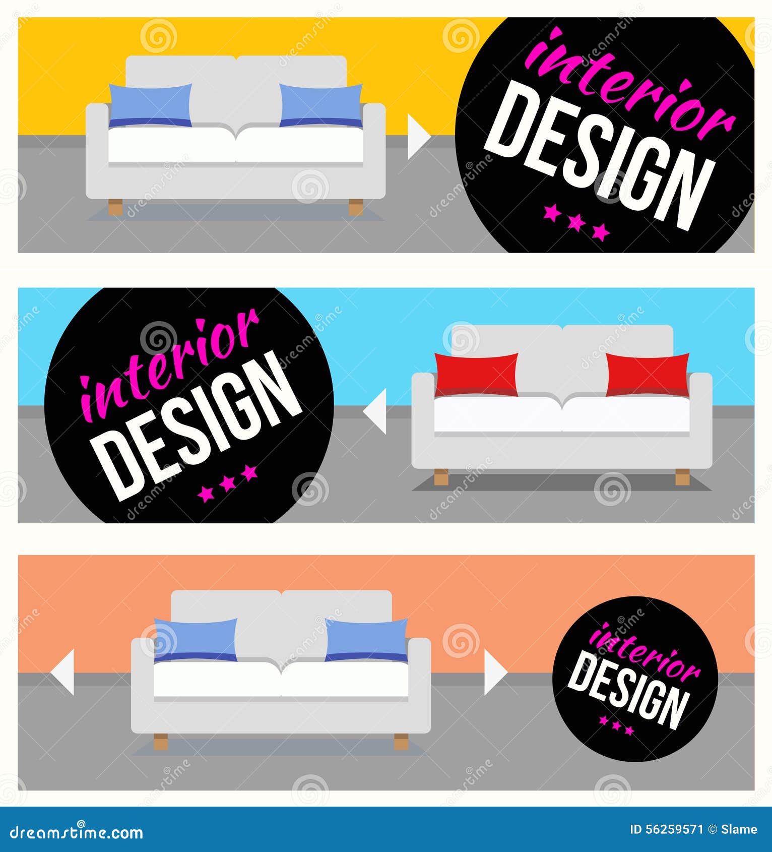 Banners with sofa set stock vector. Illustration of flat - 56259571