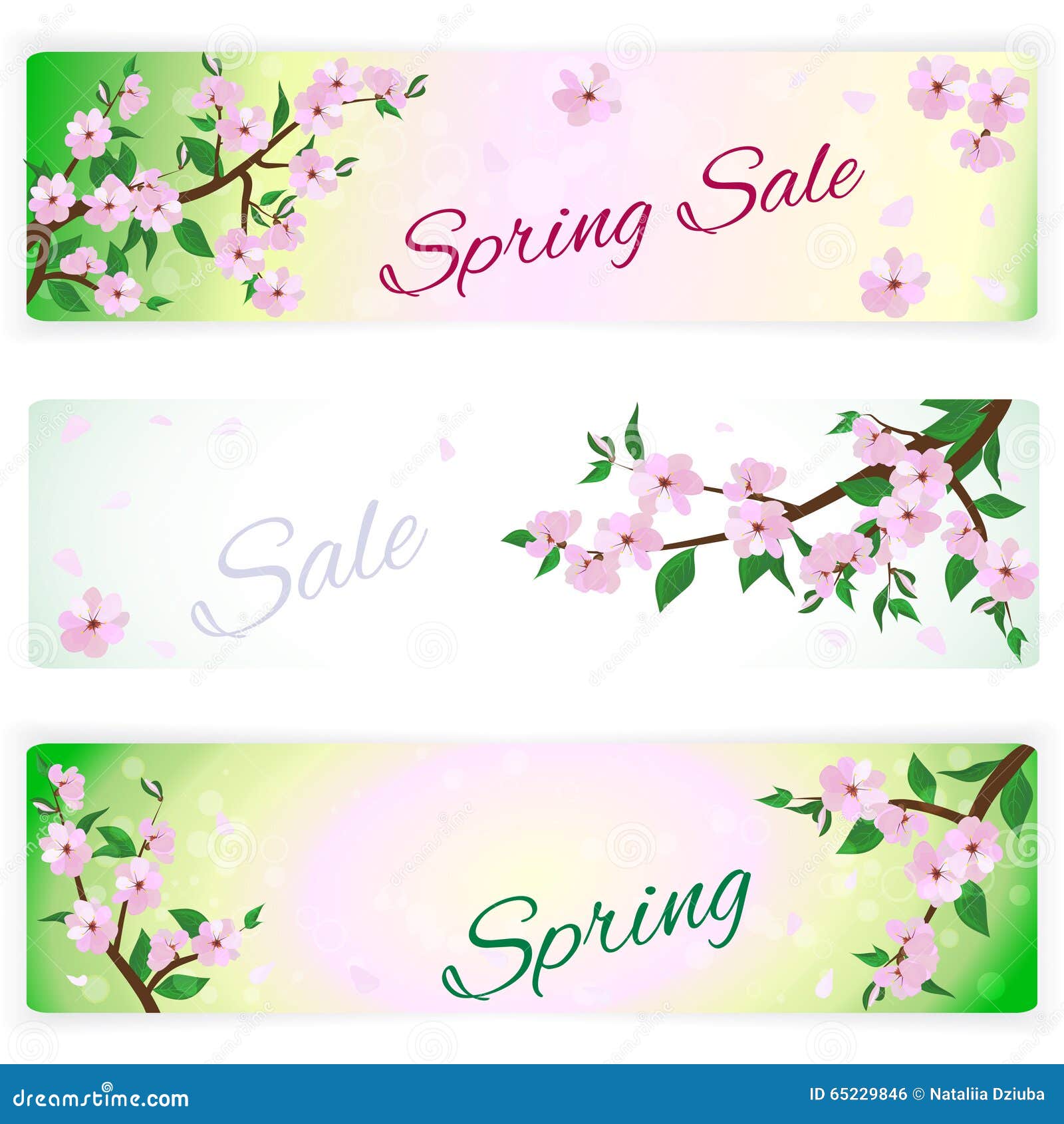 Banners with Spring Flowering Branches of Trees Stock Illustration ...
