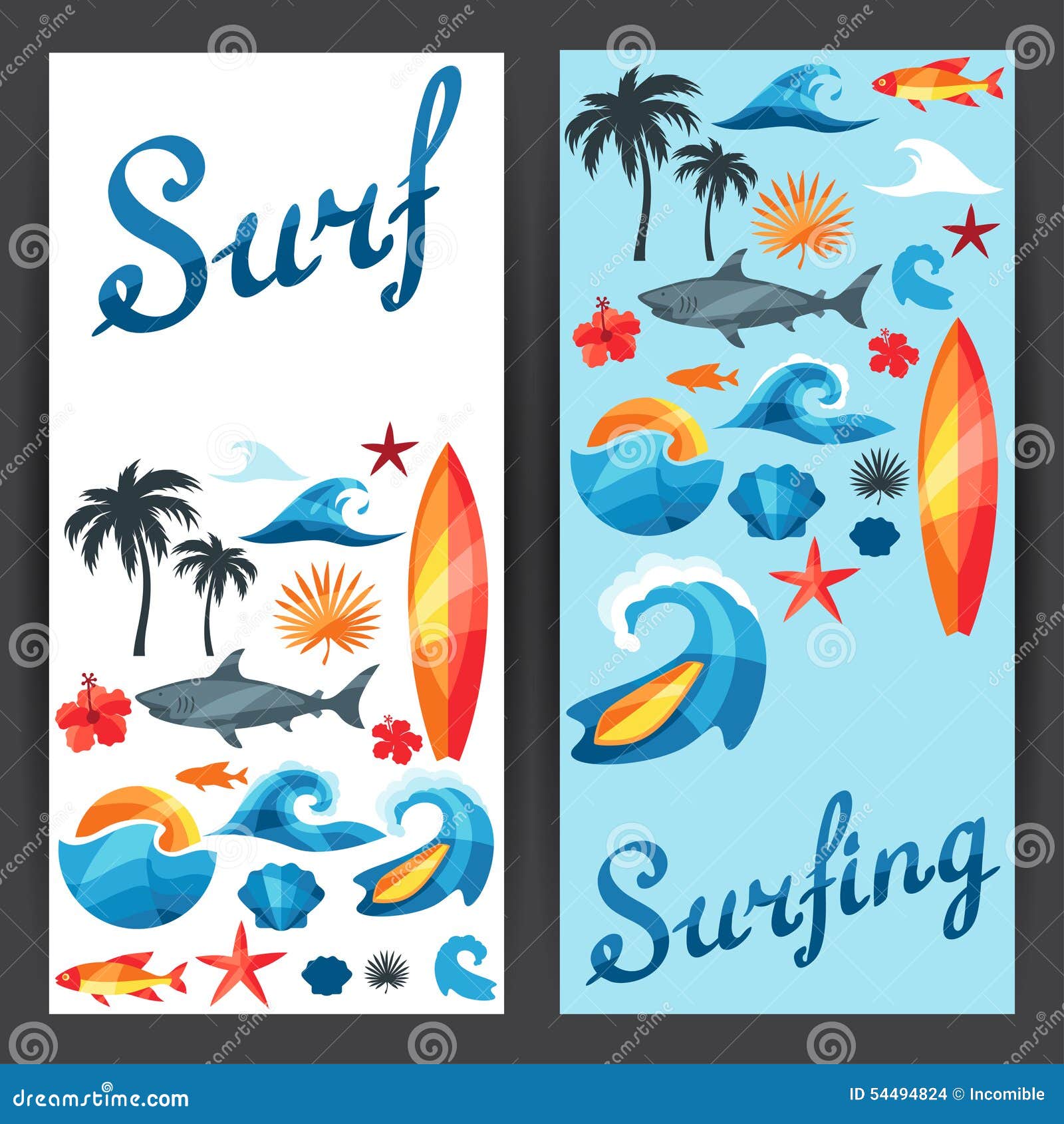 Banners with Surfing Design Elements Stock Vector - Illustration of ...