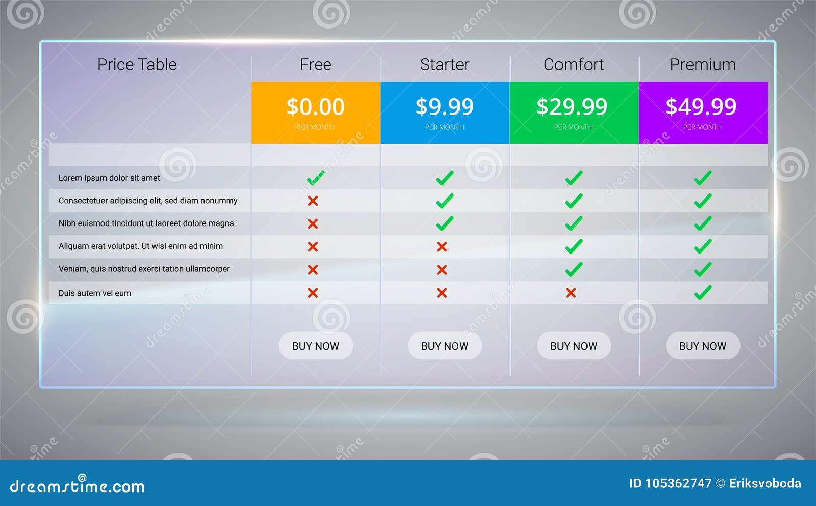 Banners with Tariffs Plan. Comparison of Pricing Table Set for Business ...