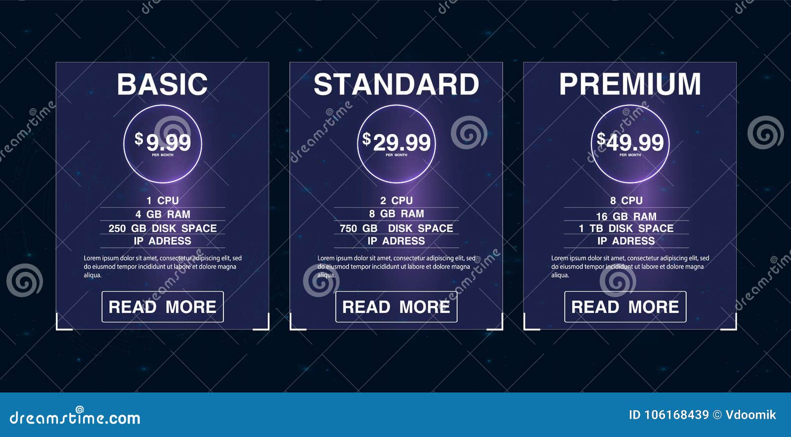 Three Banners. Pricelist, Hosting Plans and Web Design Boxes of Banners ...