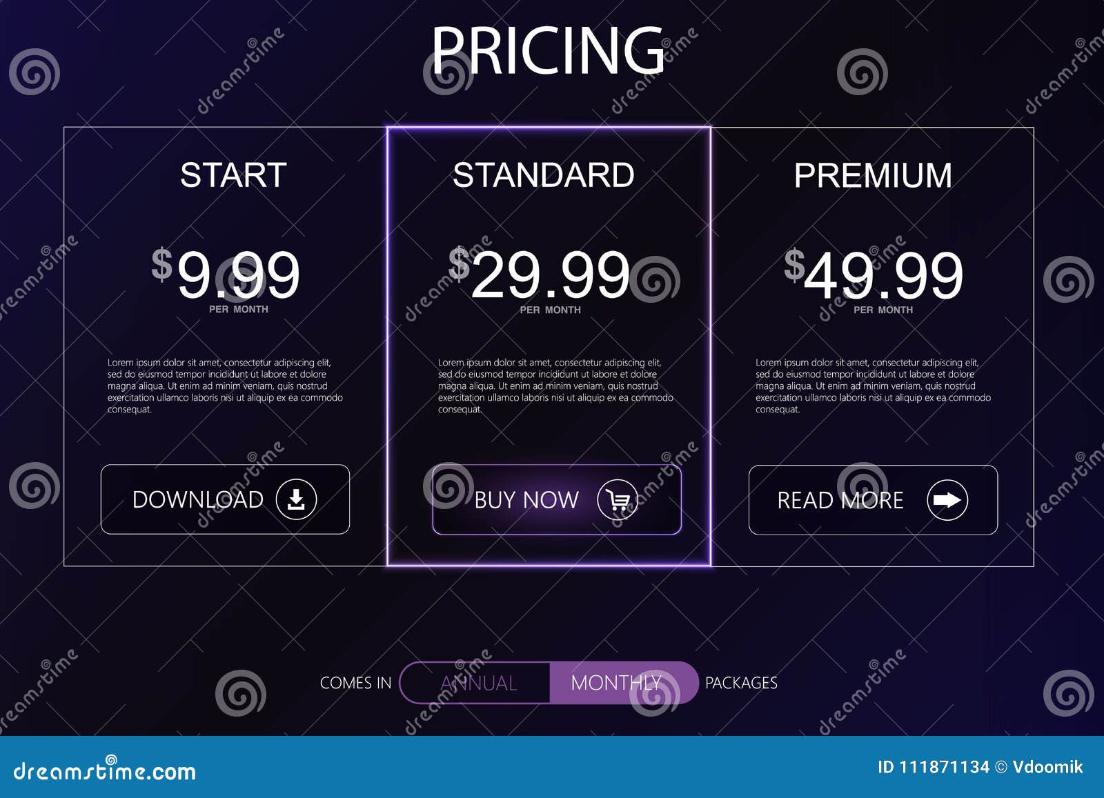 Three Banners. Pricelist, Hosting Plans and Web Design Boxes of Banners ...