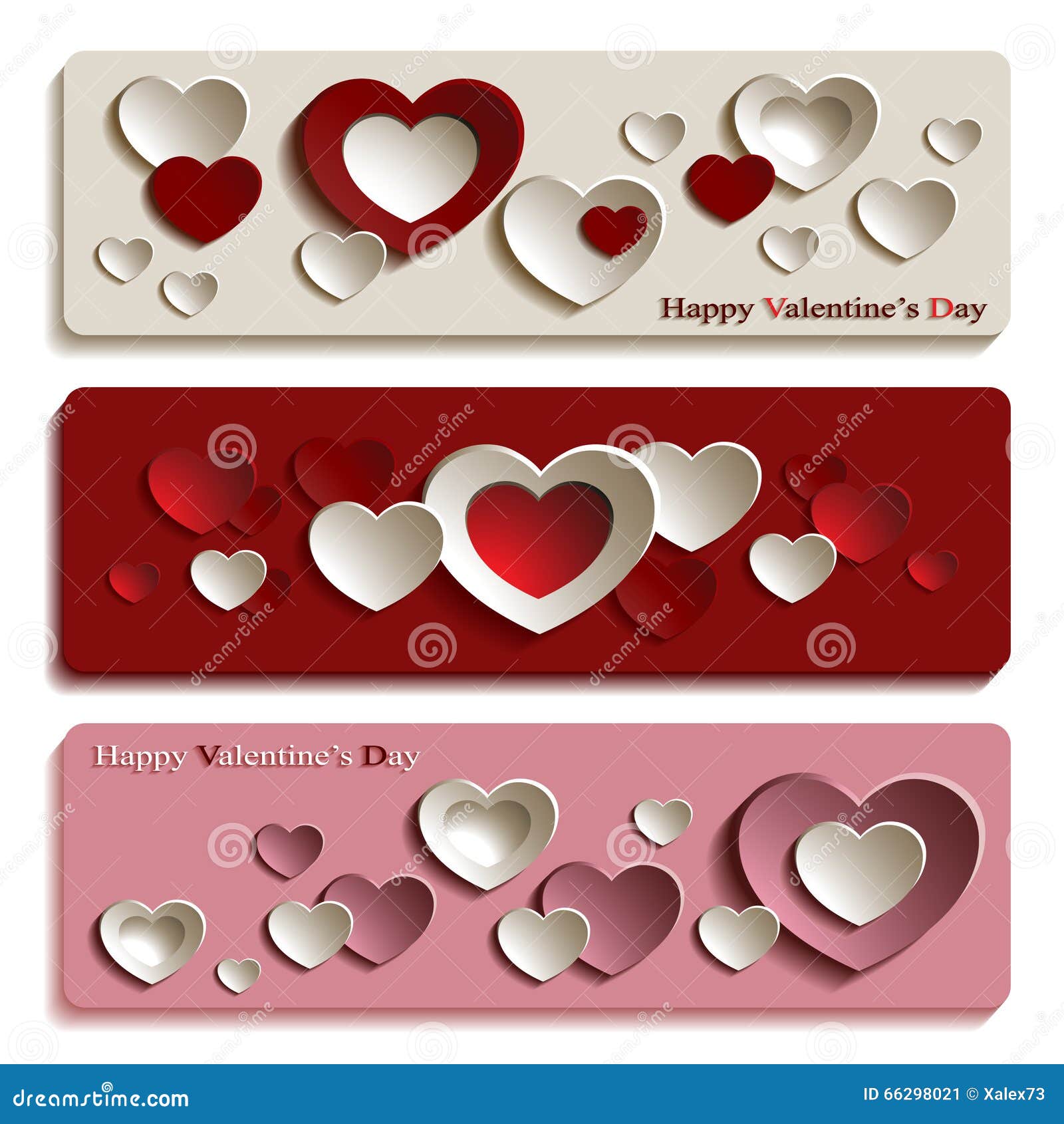 In Banners Voor De Dag Van Valentine Met Leuke Document Harten Vector ...