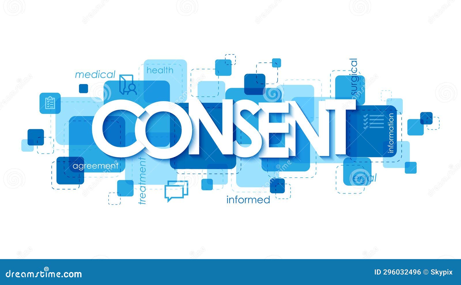 CONSENT Typography on Blue Squares Stock Vector - Illustration of text ...