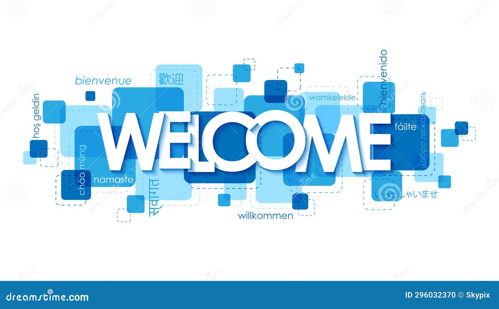 WELCOME Typography on Blue Squares Stock Vector - Illustration of ...