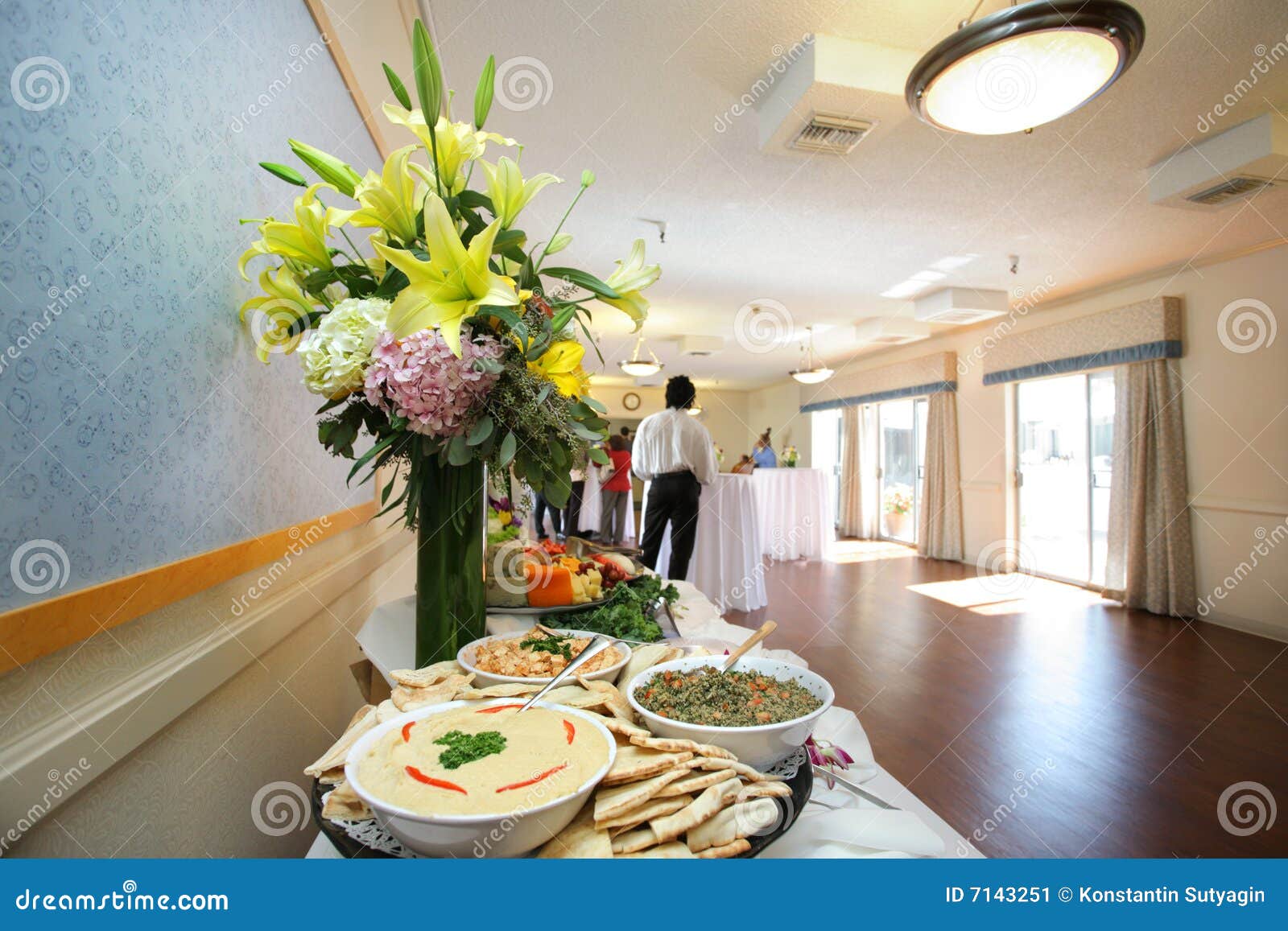 Banquet stock image. Image of bouquet, humus, dishes, plates - 7143251