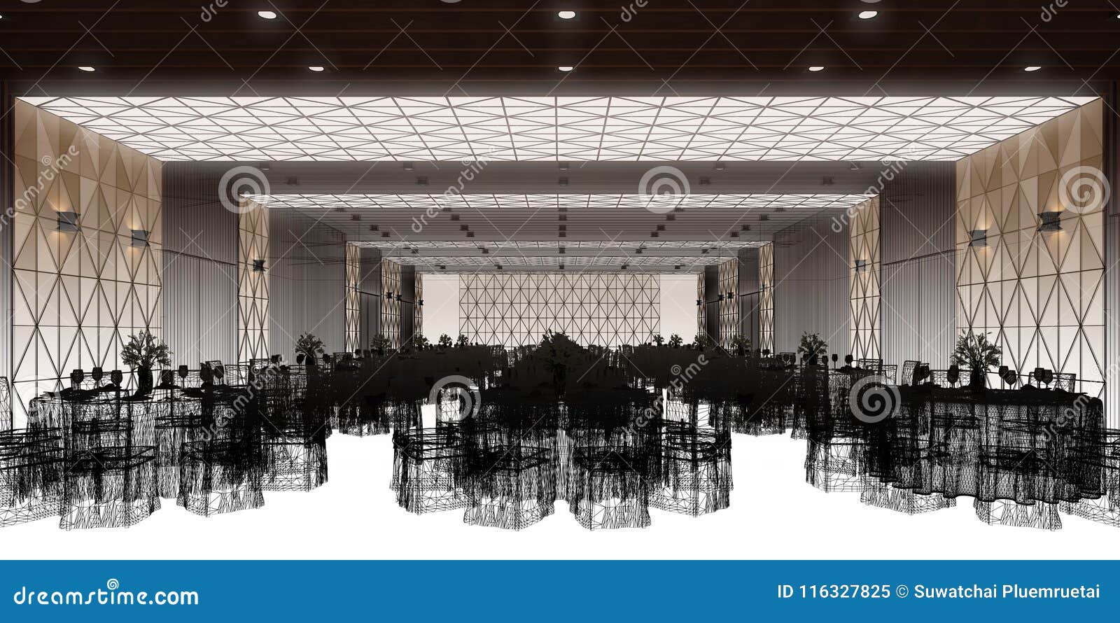 Banquet hall 3d,rendering stock image. Image of decoration - 116327825