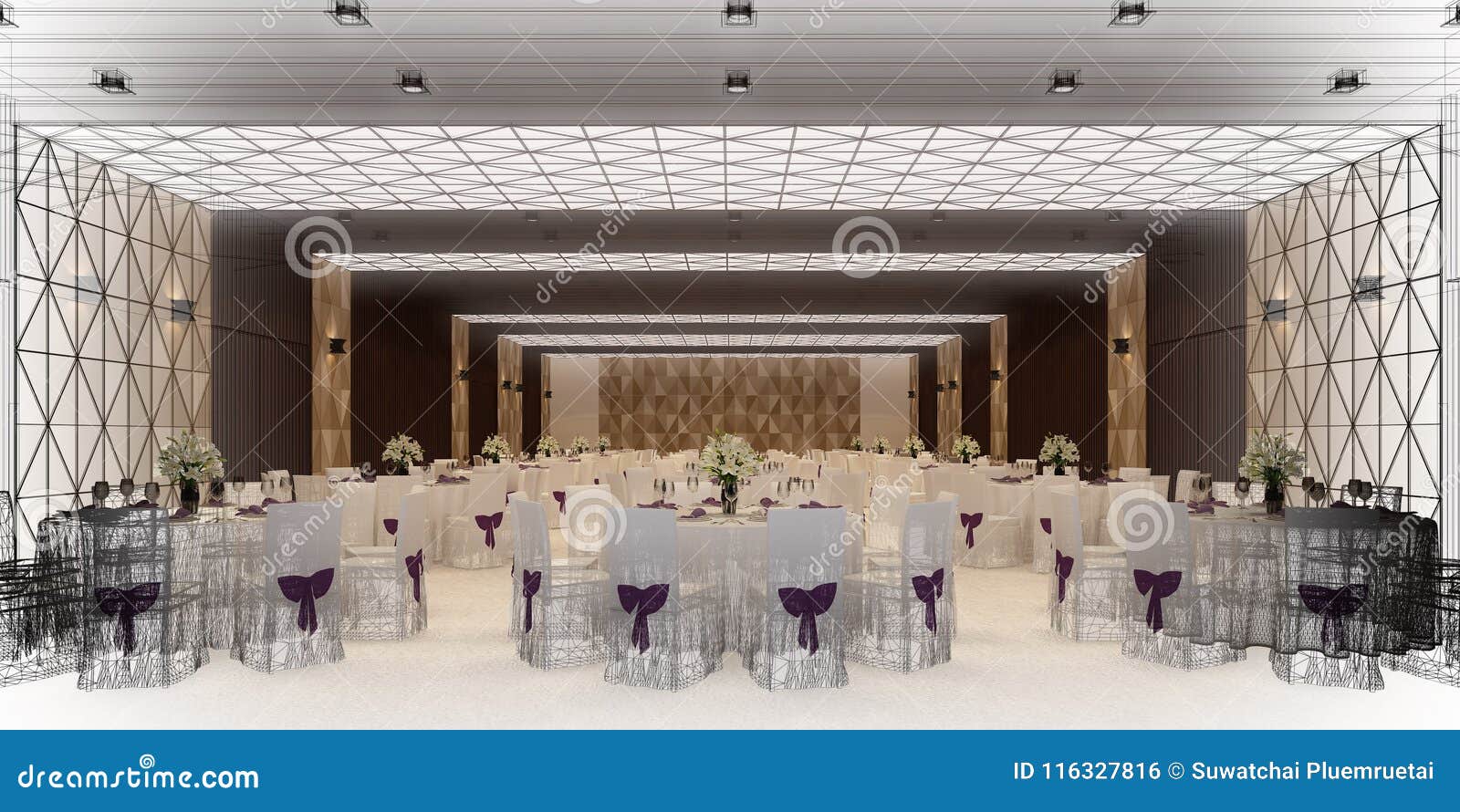 Banquet hall 3d,rendering stock photo. Image of indoor - 116327816