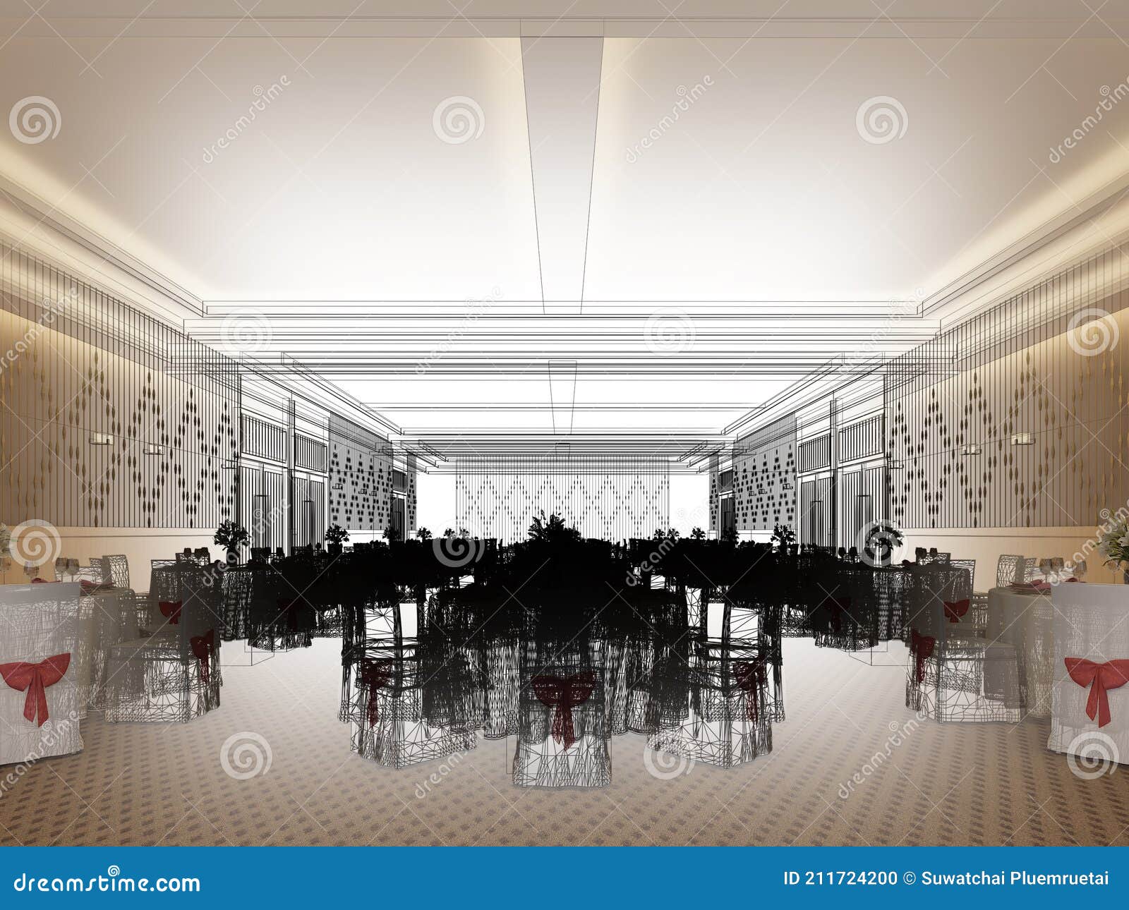 Banquet hall design, 3d stock illustration. Illustration of dining ...