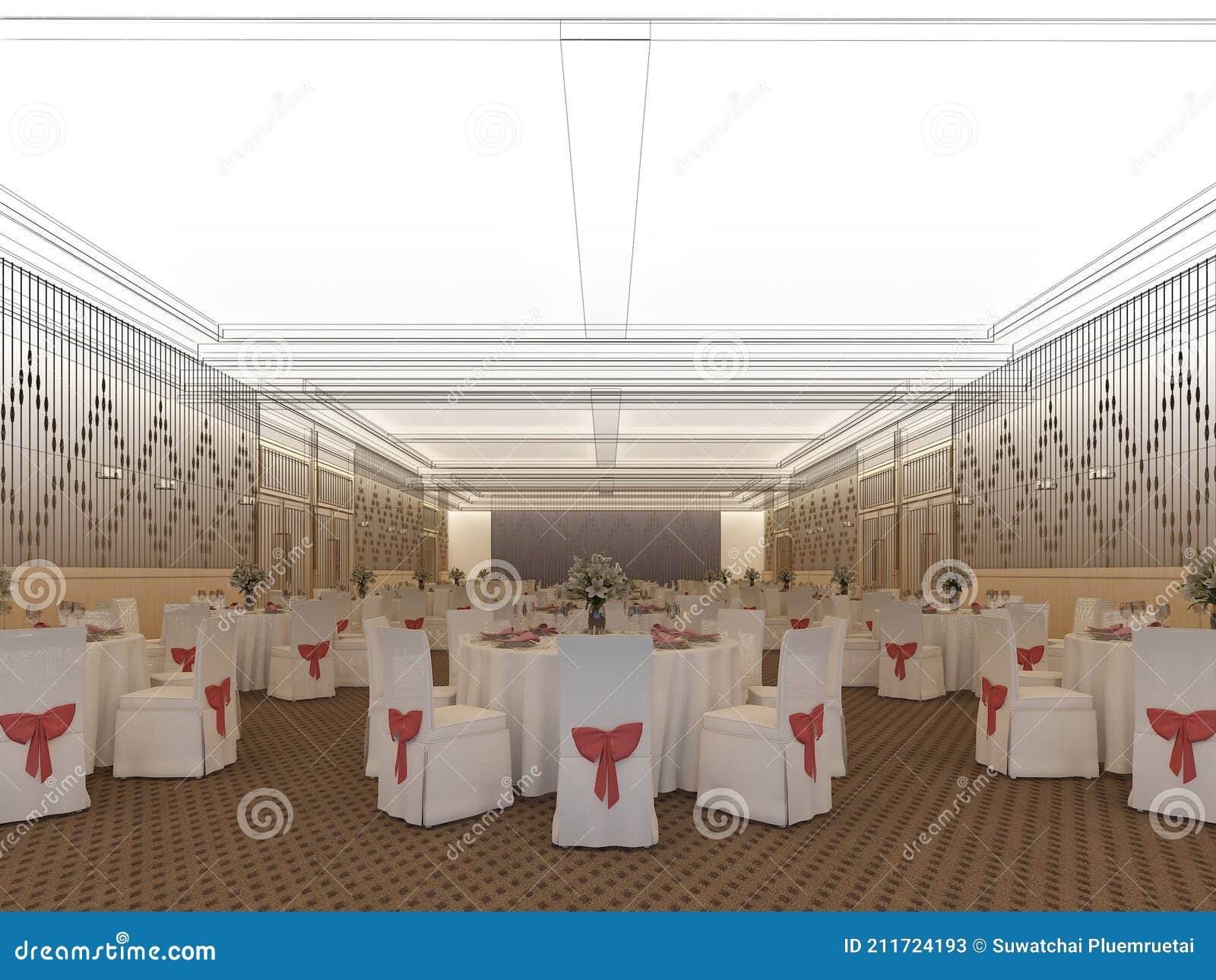 Banquet hall design, 3d stock illustration. Illustration of party ...