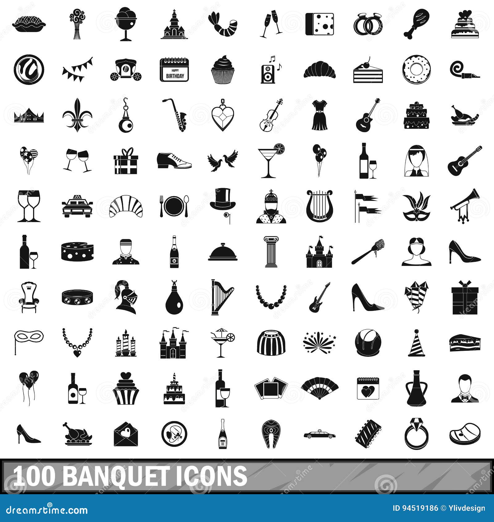 100 Banquet Icons Hexagon Red Vector Illustration | CartoonDealer.com ...