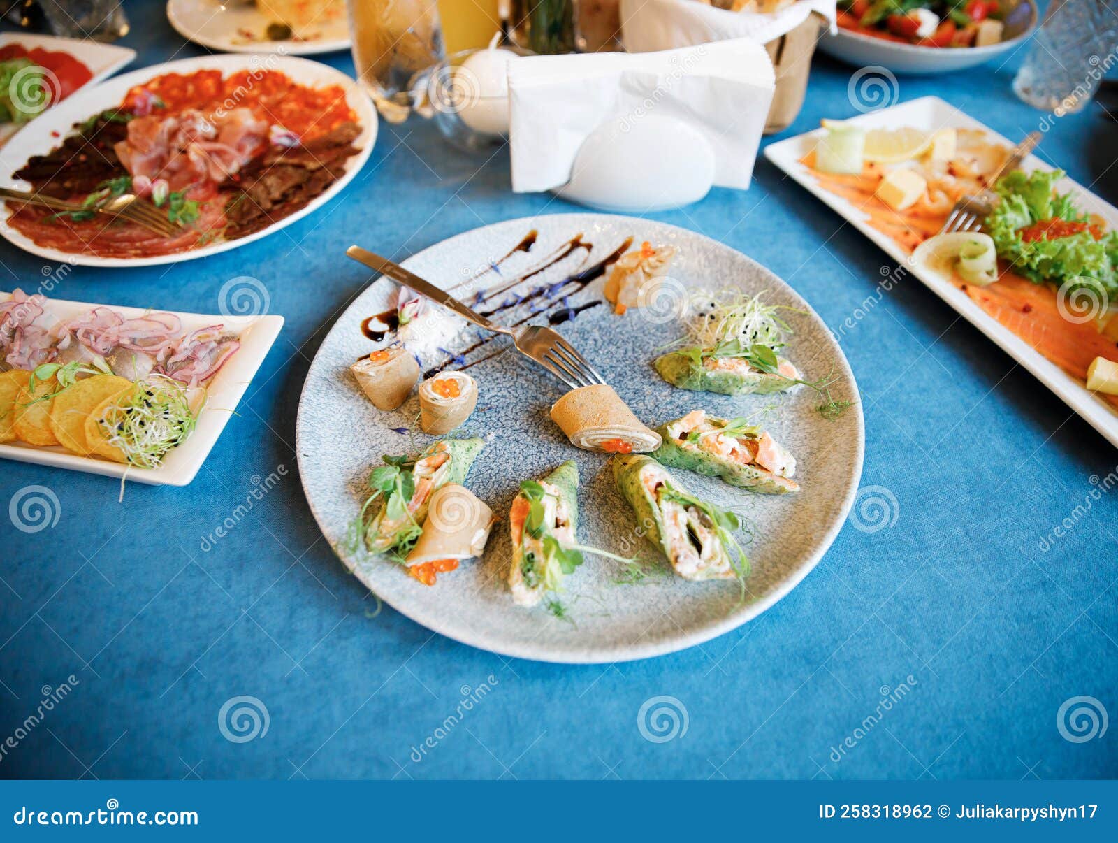 Banquet in the Restaurant, Serving Tables, Appetizers, Sets Stock Photo ...
