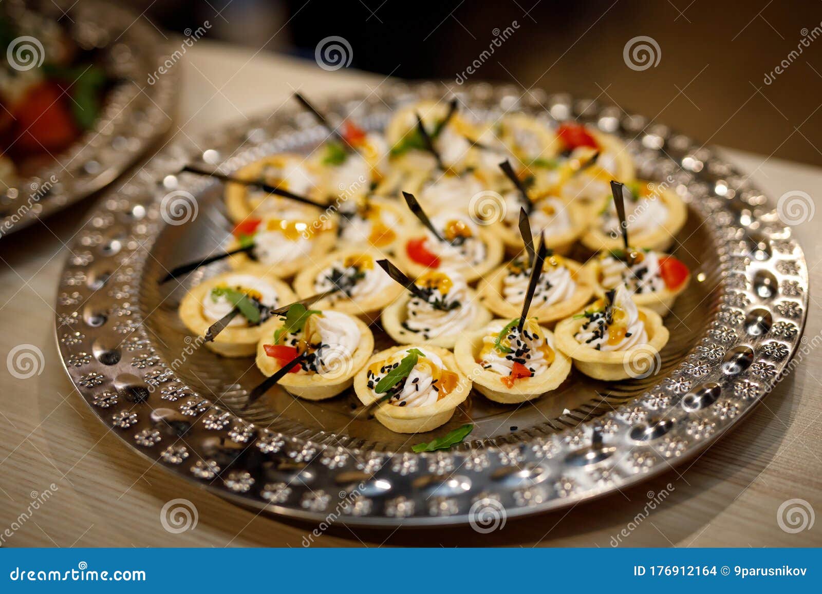 Banquet Snacks on a Silver Tray Stock Photo - Image of glass, appetite ...