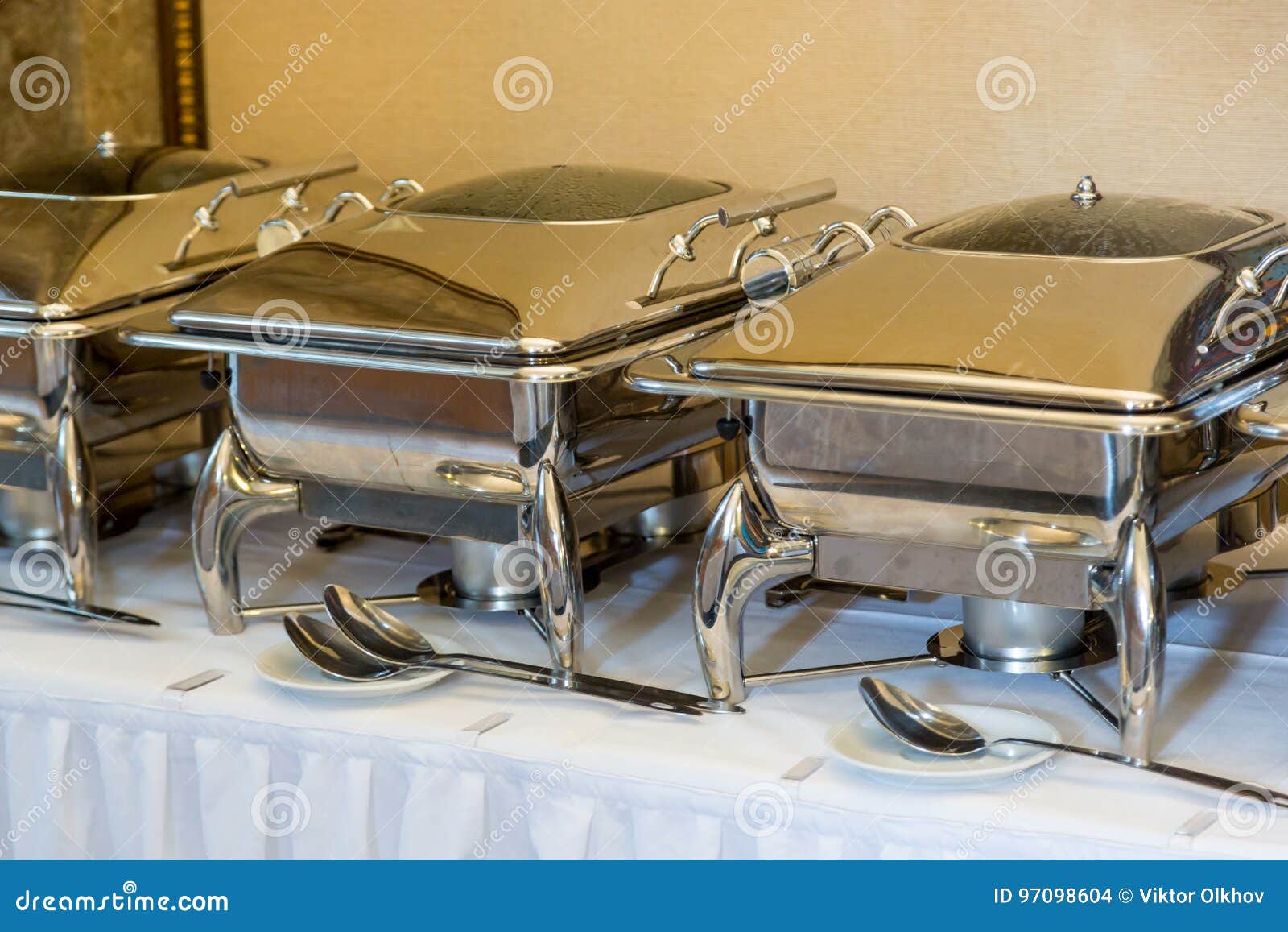 Banquet Table with Chafing Dish Heaters Stock Photo - Image of ...