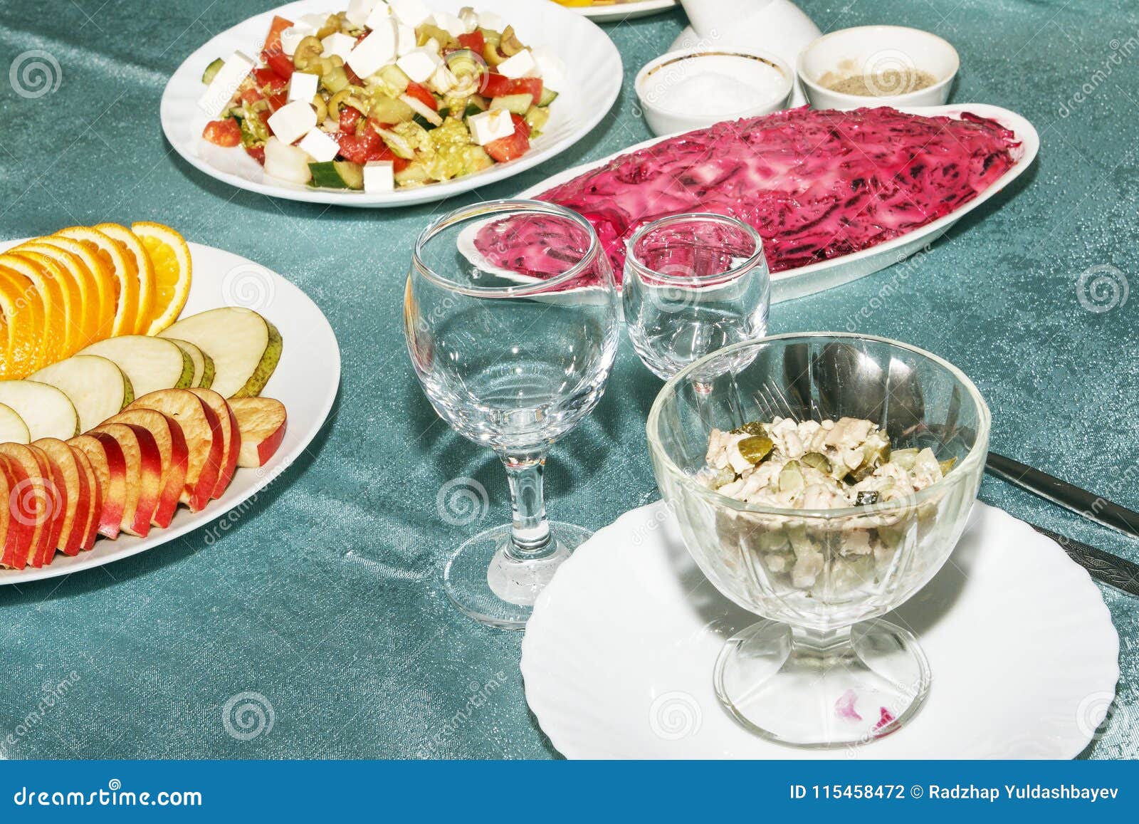 Banquet Table with Cold Snack in Restaurant for Reception. Sliced Fresh ...