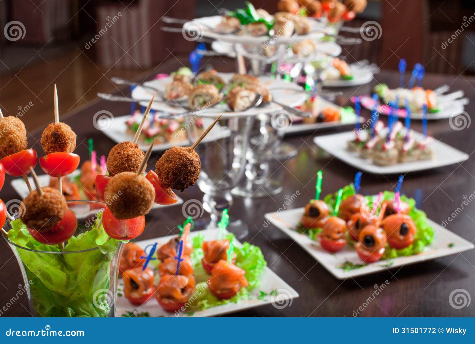 Banquet Table Covered with Variety of Snacks Stock Photo - Image of ...