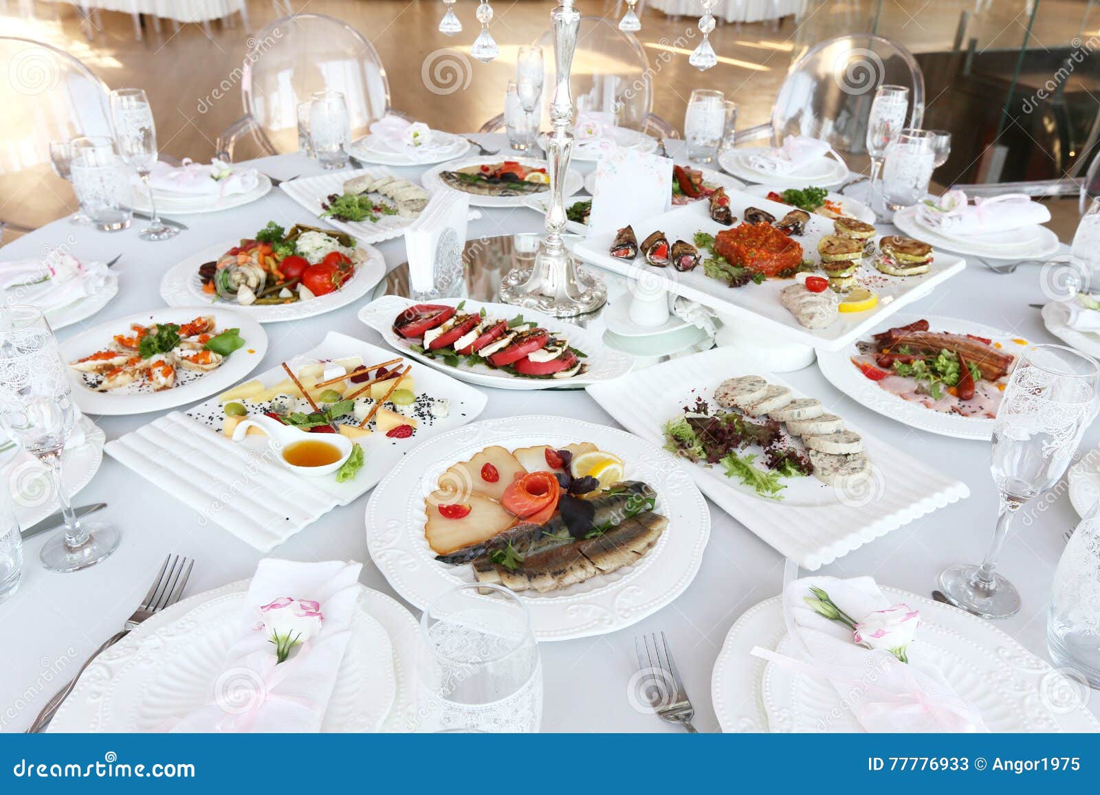 Banquet Table with Dishes in Restaurant Stock Image - Image of catering ...