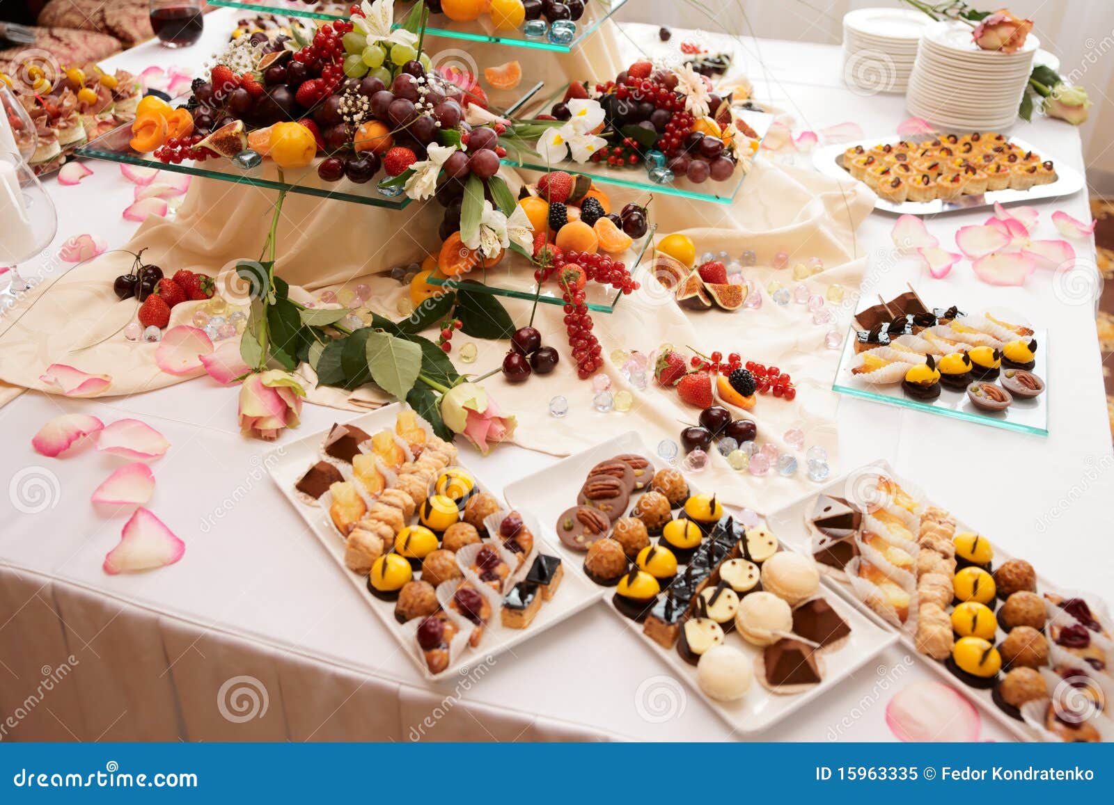 Banquet Table Full of Sweets, Fruits and Berries Stock Image - Image of ...