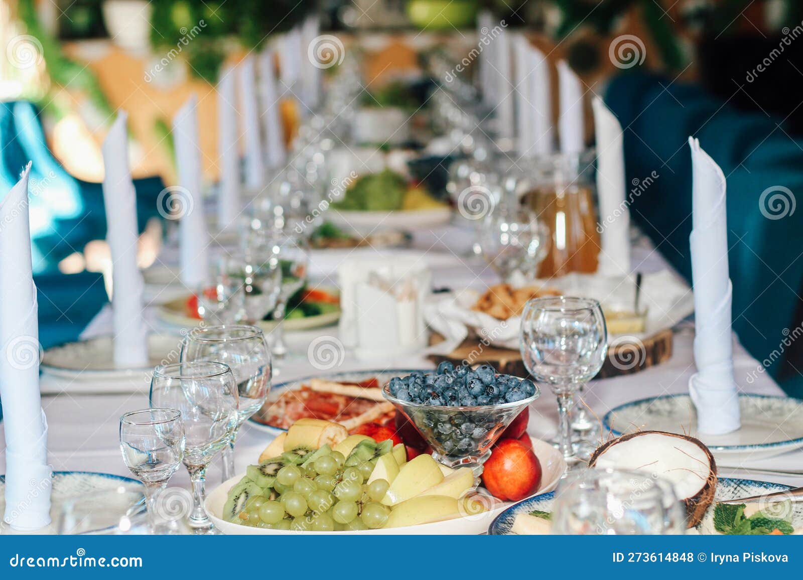 Banquet Table Served with Dishes and Snacks. Stock Photo - Image of ...