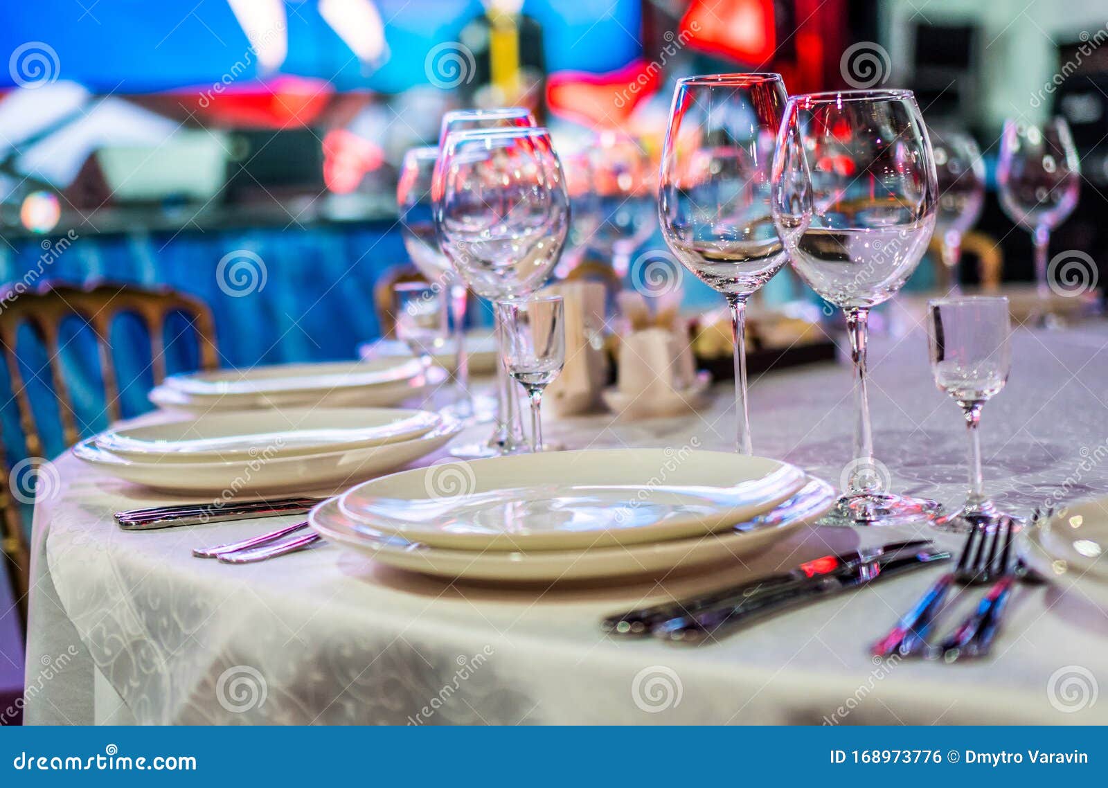 Banquet Table Setting in a Restaurant. Stock Photo - Image of menu ...