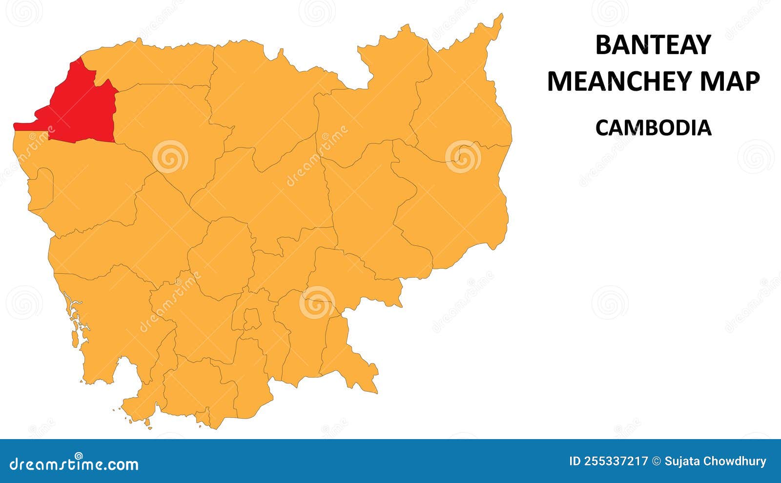 Banteay Meanchey State and Regions Map Highlighted on Cambodia Map ...