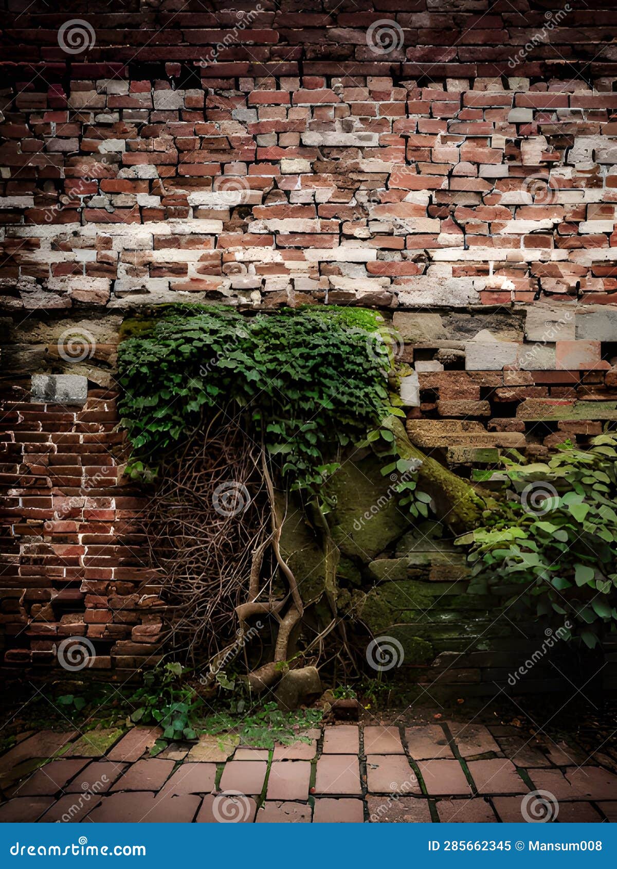 Banyan Tree Roots on Old Brick Wall. Ancient Brick Wall with Root Tree ...