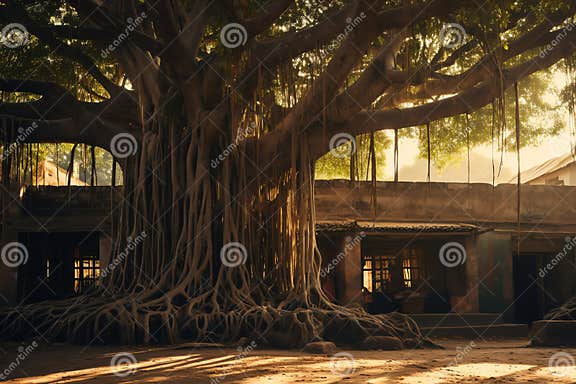 Banyan Tree in a Village India Symbol with Copy Space Stock ...