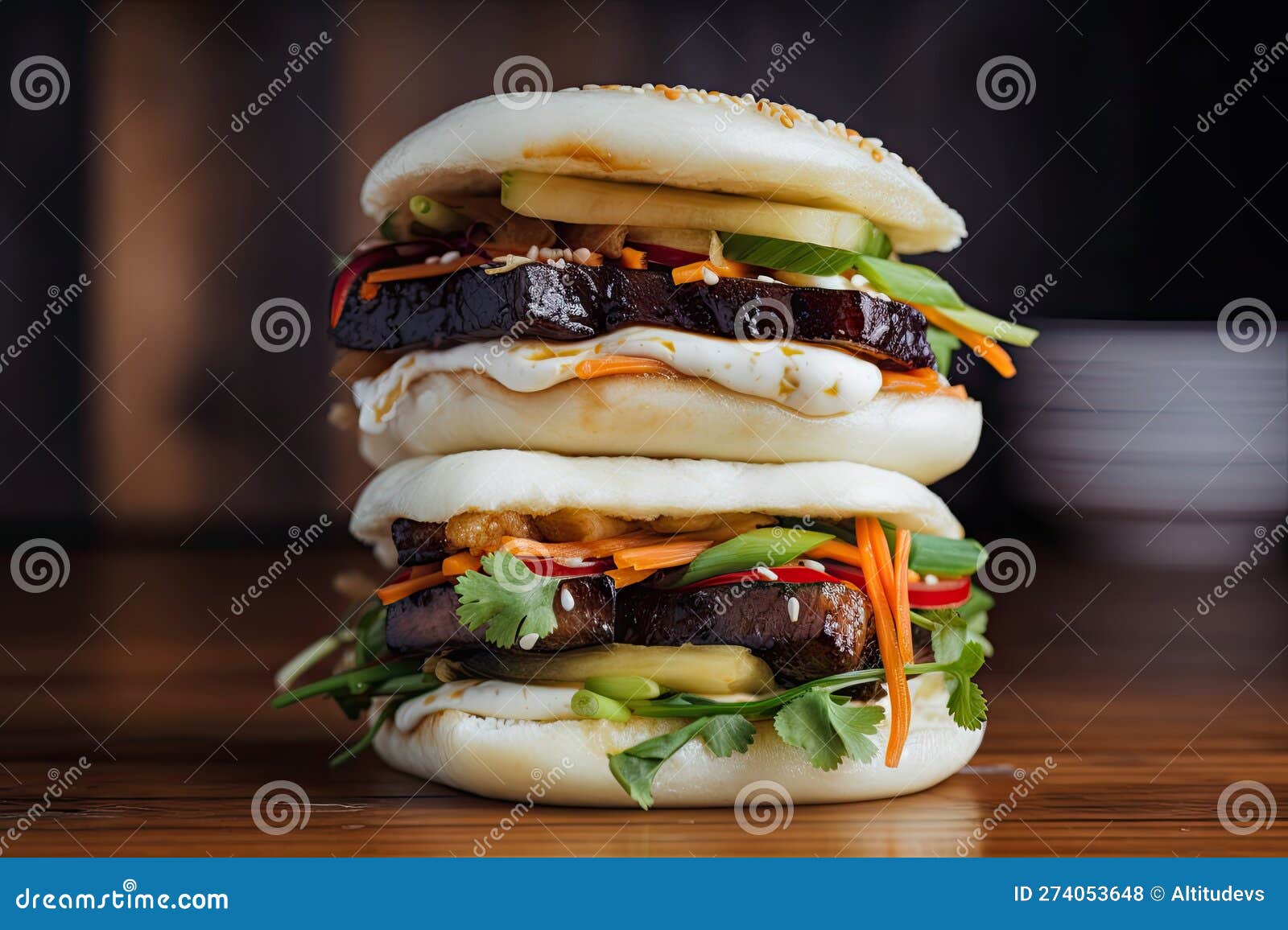 Bao Bun Tower, Overflowing with Fillings and Textures Stock ...